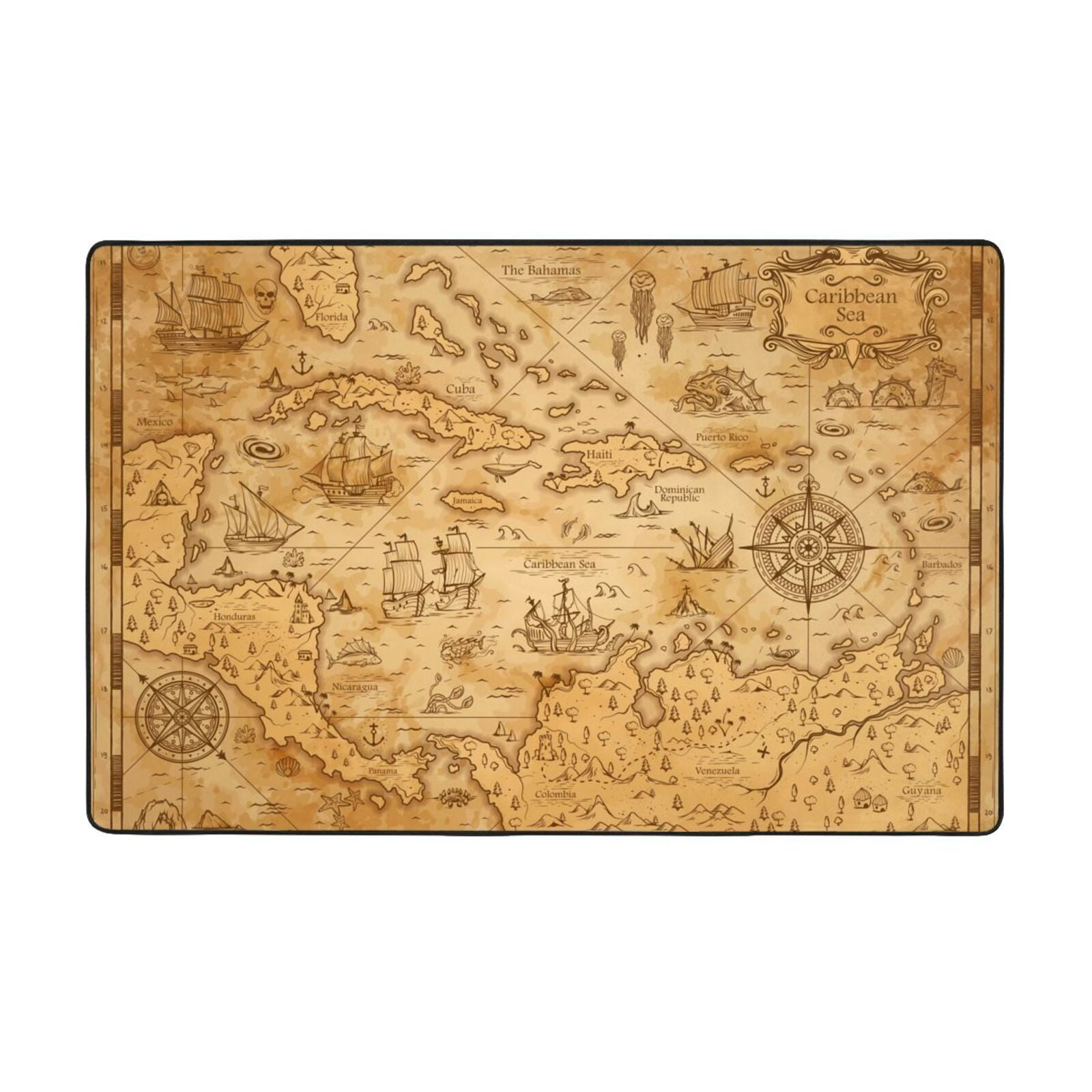 Old Vintage Map Of Sea Universal Door Mat Indoor Entrance, 60×39 Non ...