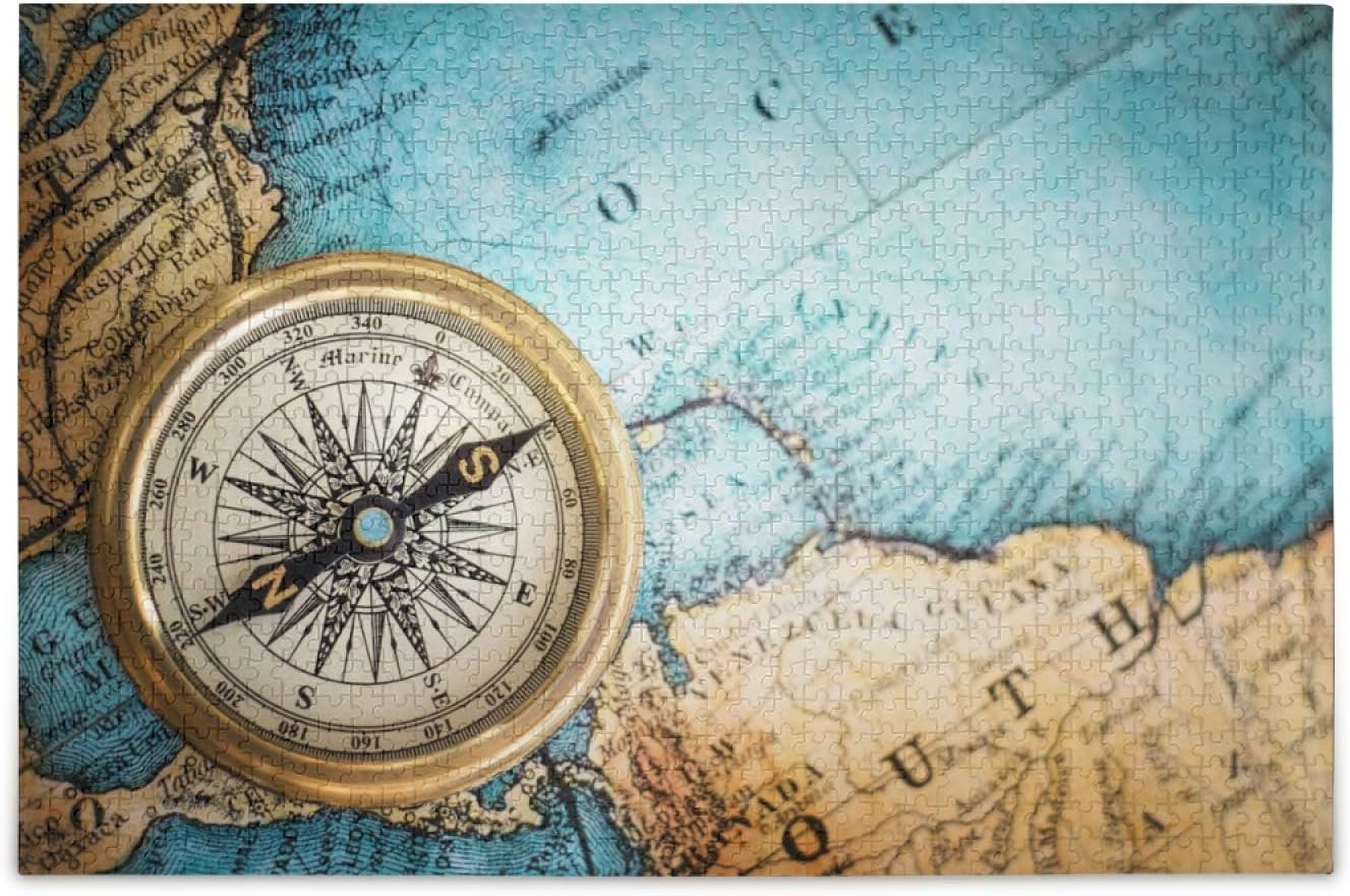 Old Vintage Retro Compass On Map Puzzle for Adults 500 Piece Puzzles ...