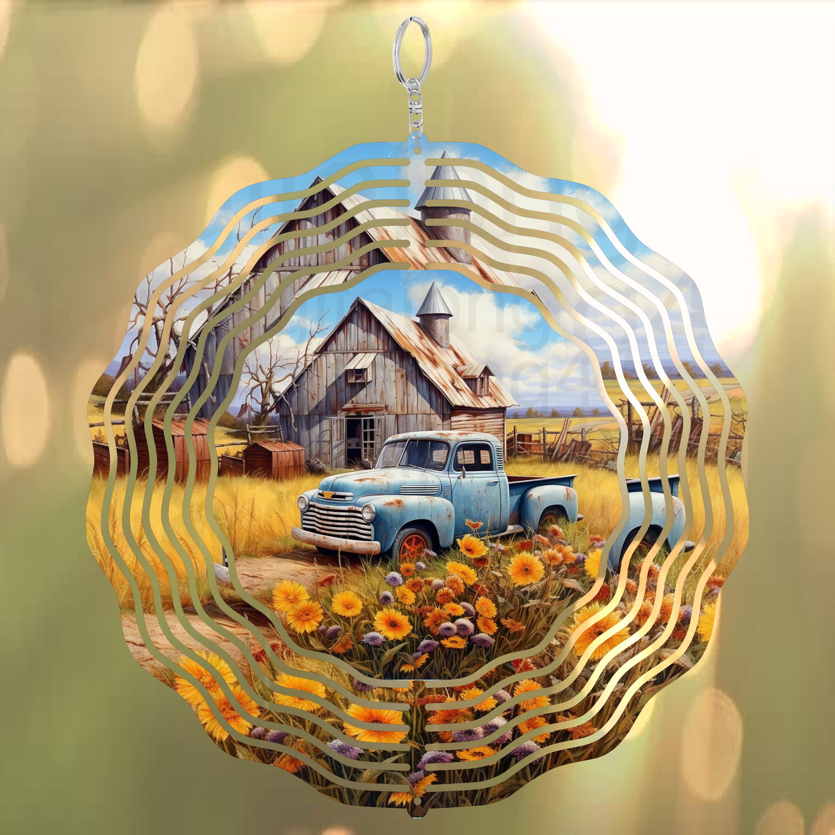 Old Vintage Truck Fall Farm 3D Wind Spinner Stainless Steel Kinetic ...