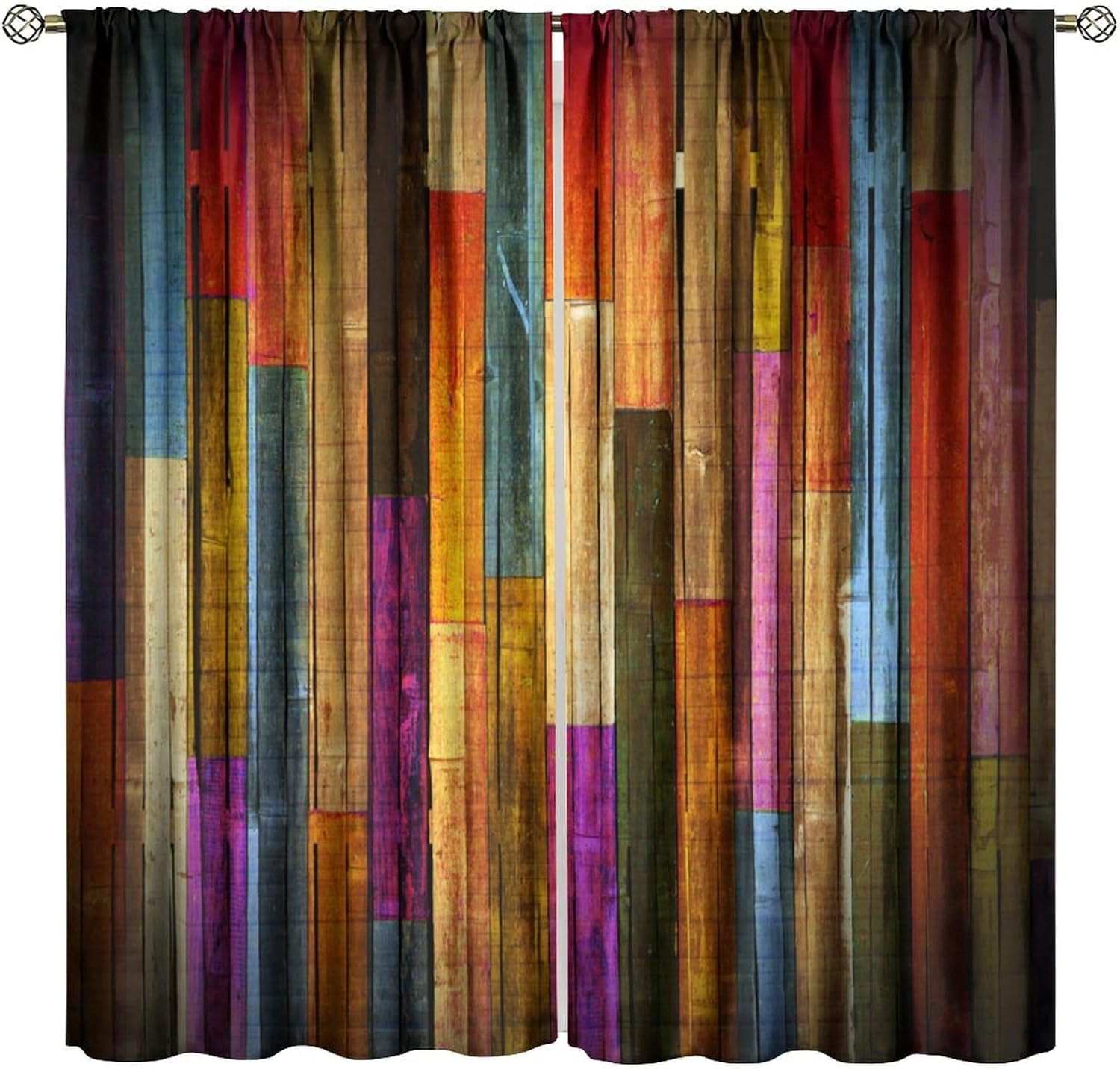 Old Vintage Woodgrain Curtains Stained Wood Doors Mid Century Western ...