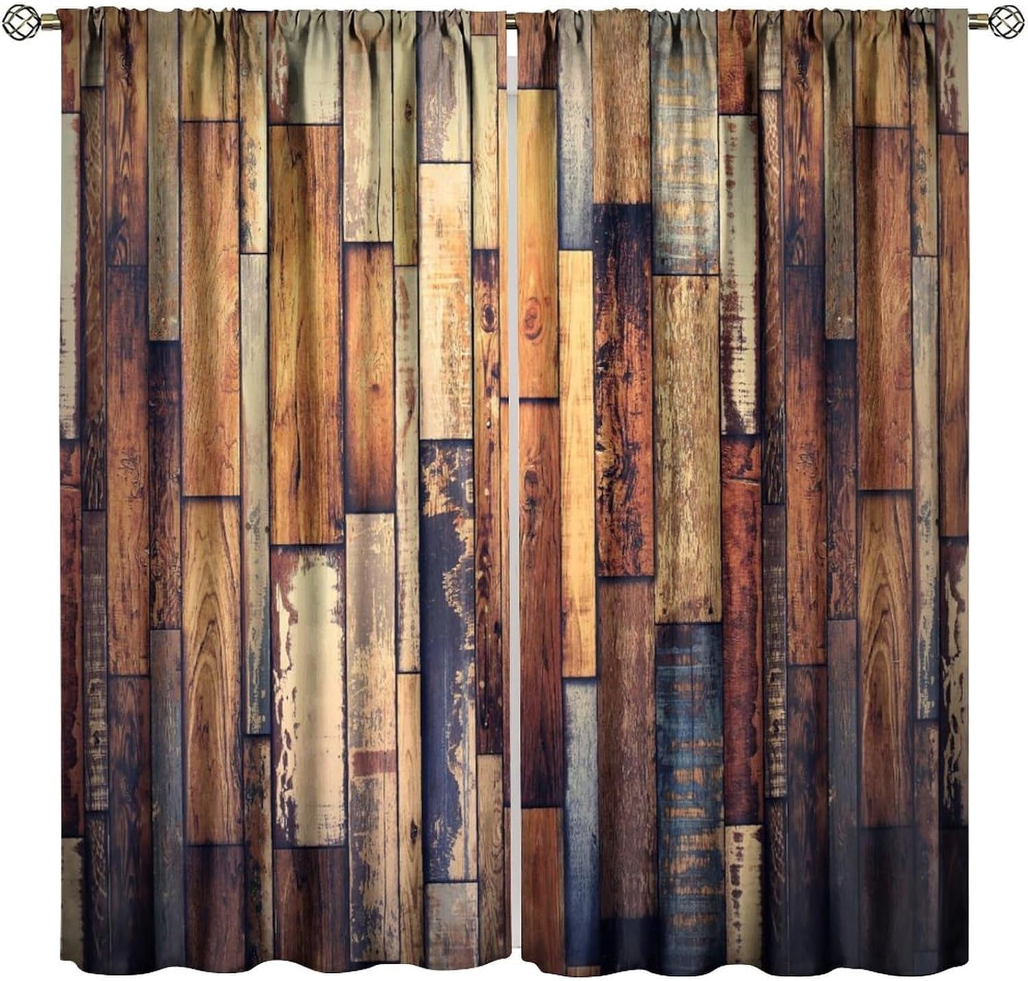 Old Vintage Woodgrain Curtains Stained Wood Doors Mid Century Western ...