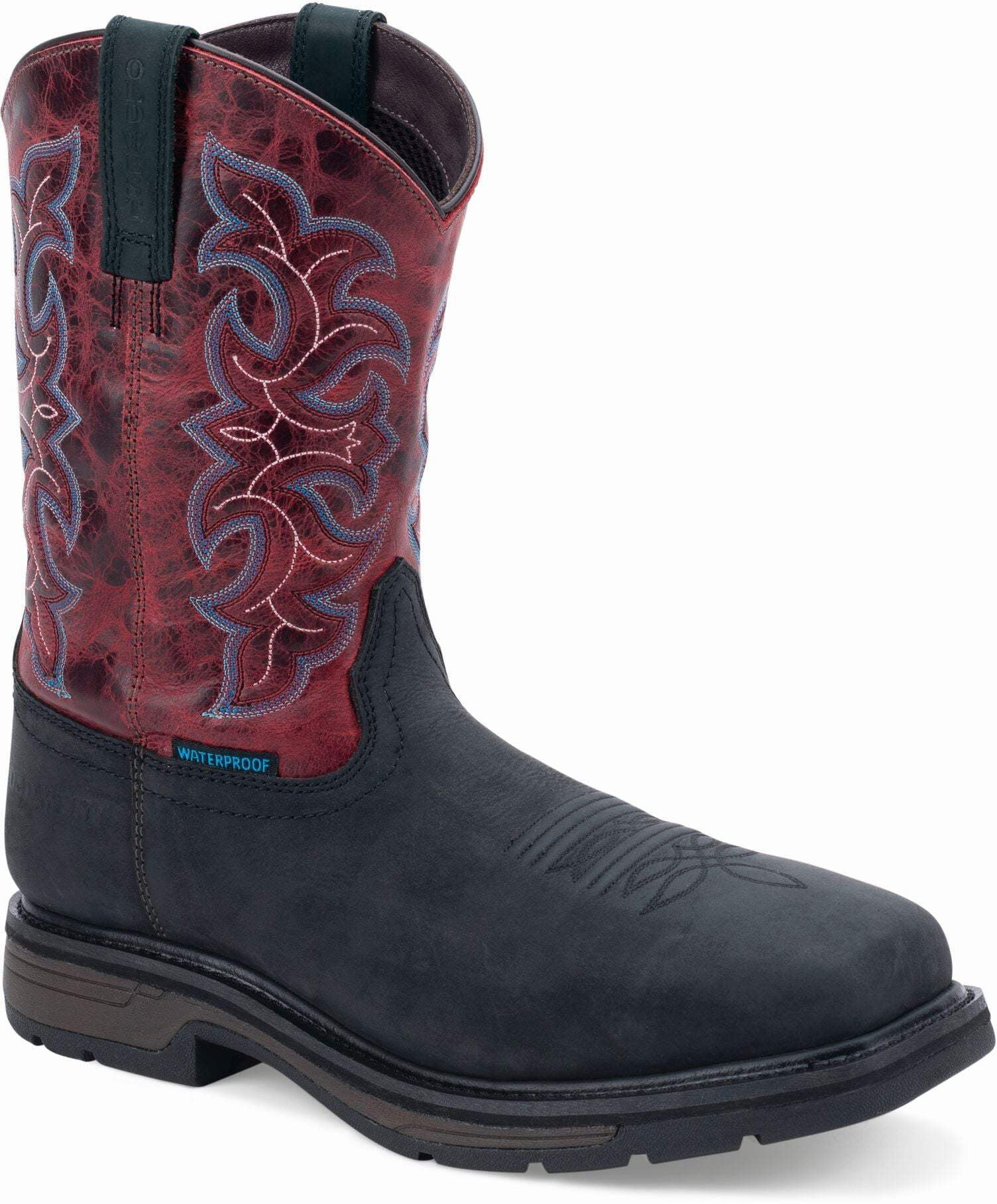 Old West Black Distress Foot Burnt Red Shaft Men's Work Boots - Walmart.com