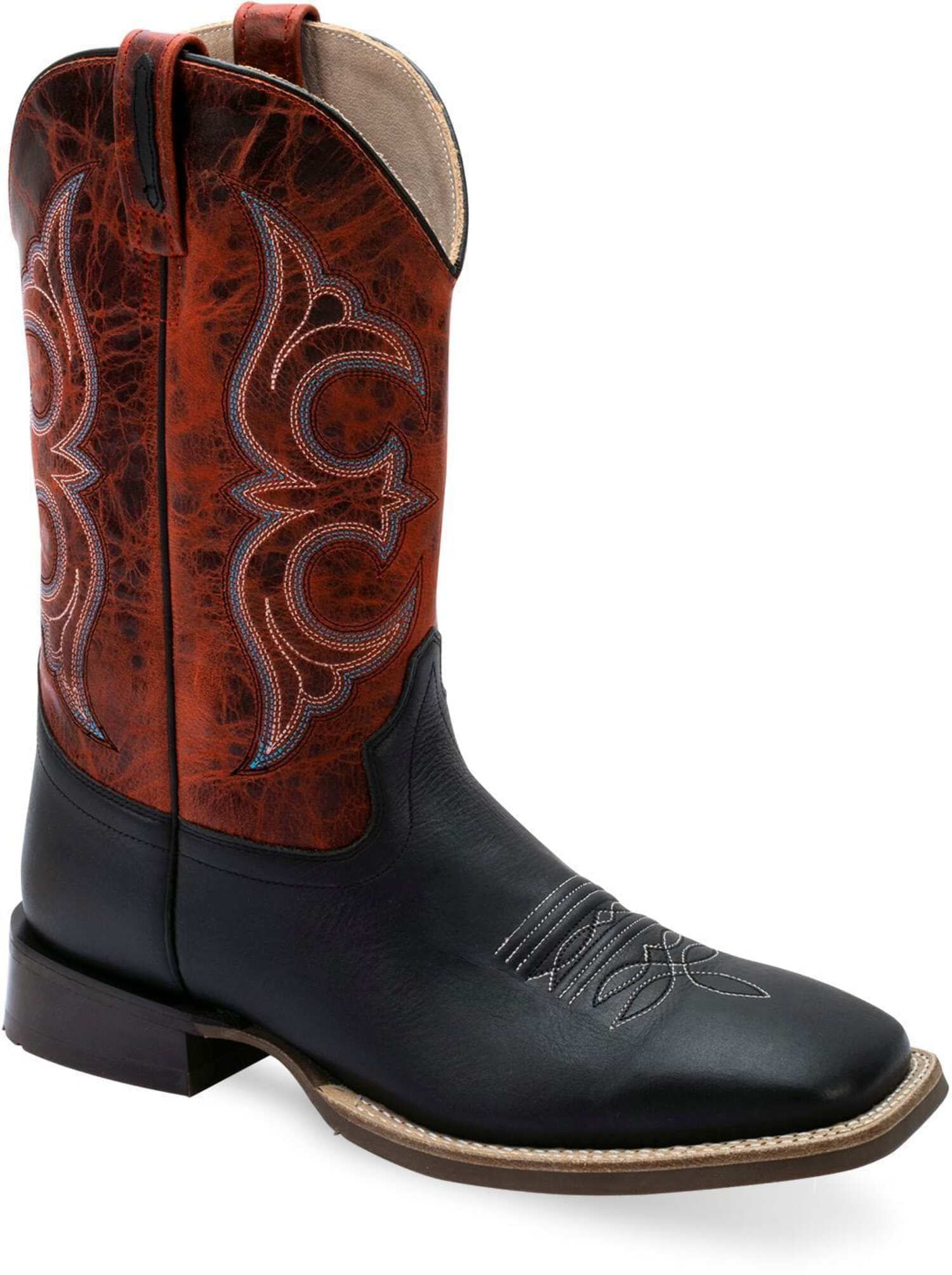 Old West Black Foot Burnt Red Shaft MEN'S BROAD SQUARE TOE BOOTS ...