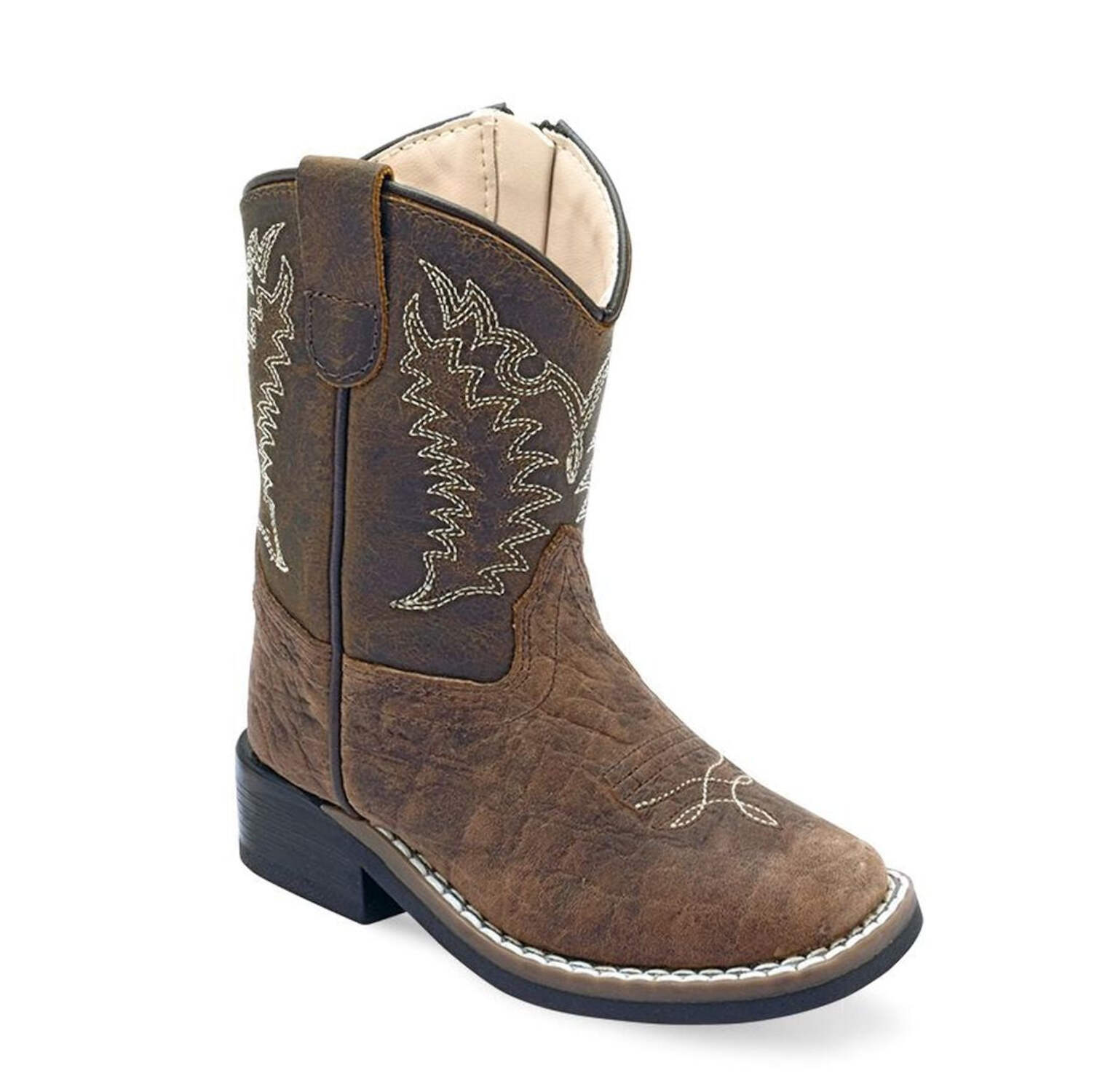 Old West Boys Brown Bull Hide Print Foot / Rugby Mustard Shaft Boot ...