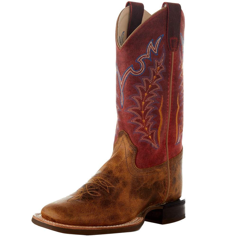 Old West Boys' Burnt Western Boot Broad Square Toe - BSY1959 4 D ...