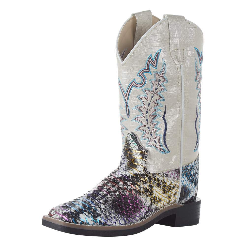 Old West Childrens Multicolored Snake Print Foot / Shiny Cream Shaft ...