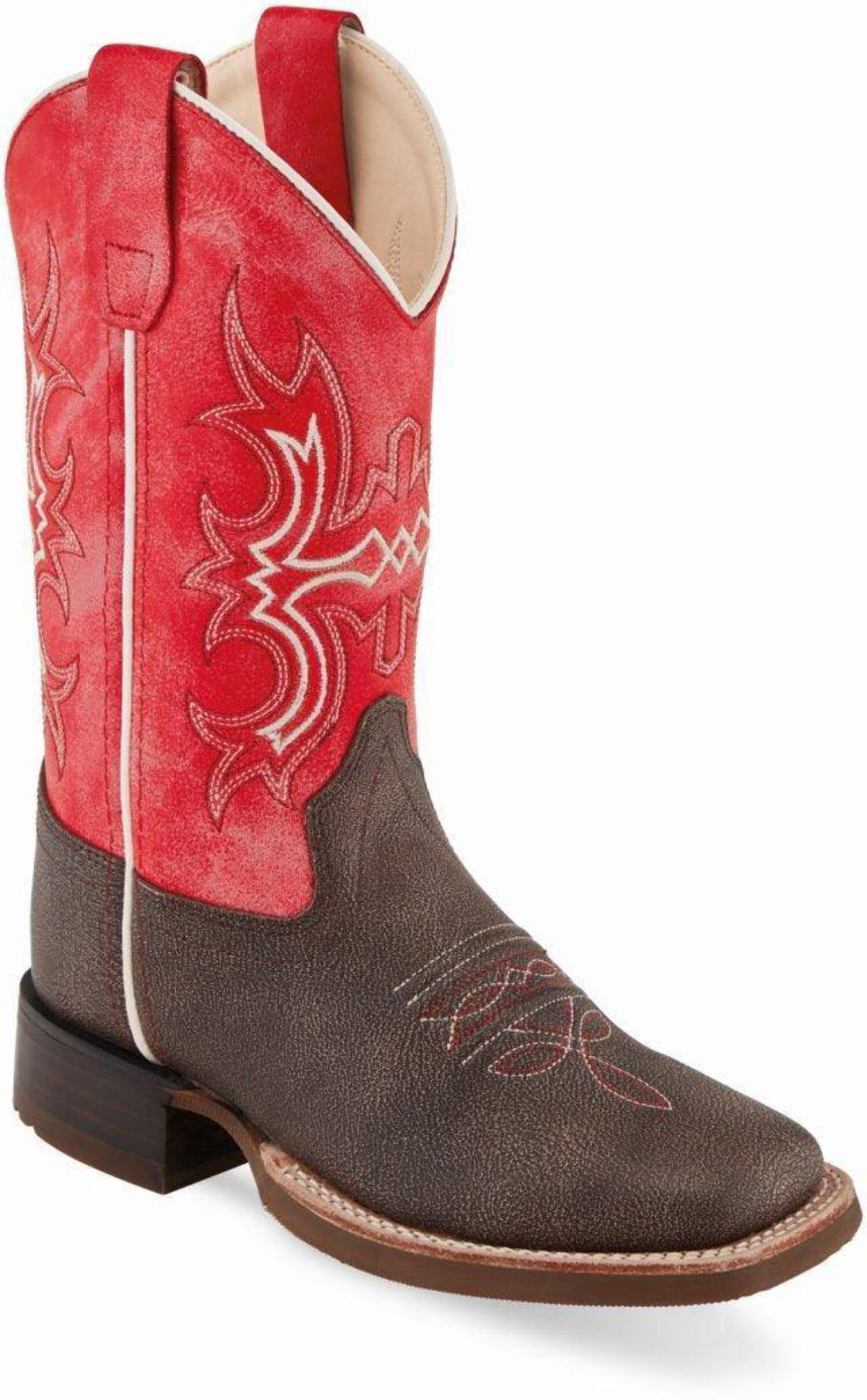 Old West Brow/Dark Pink Children Girls Leather Cowboy Boots 9D ...