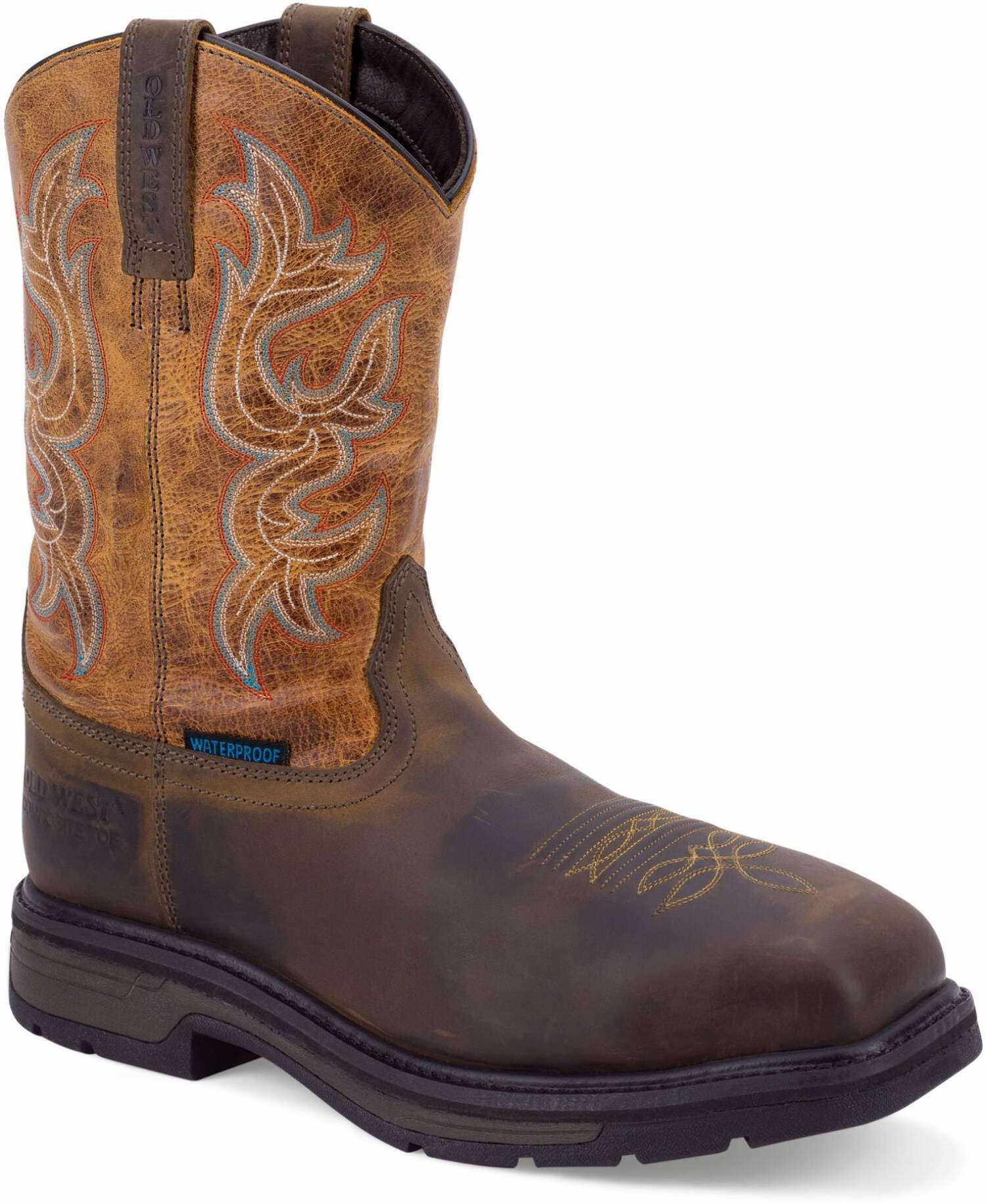 Old West Brown Foot Milled Reddish Brown Crunchy Shaft Men's Work Boots ...
