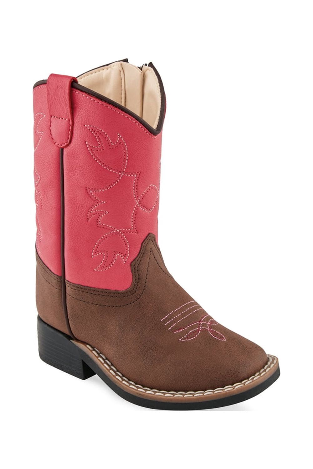 Old West Brown/Pink Toddler Girls Faux Leather Cowboy Boots 4.5D ...