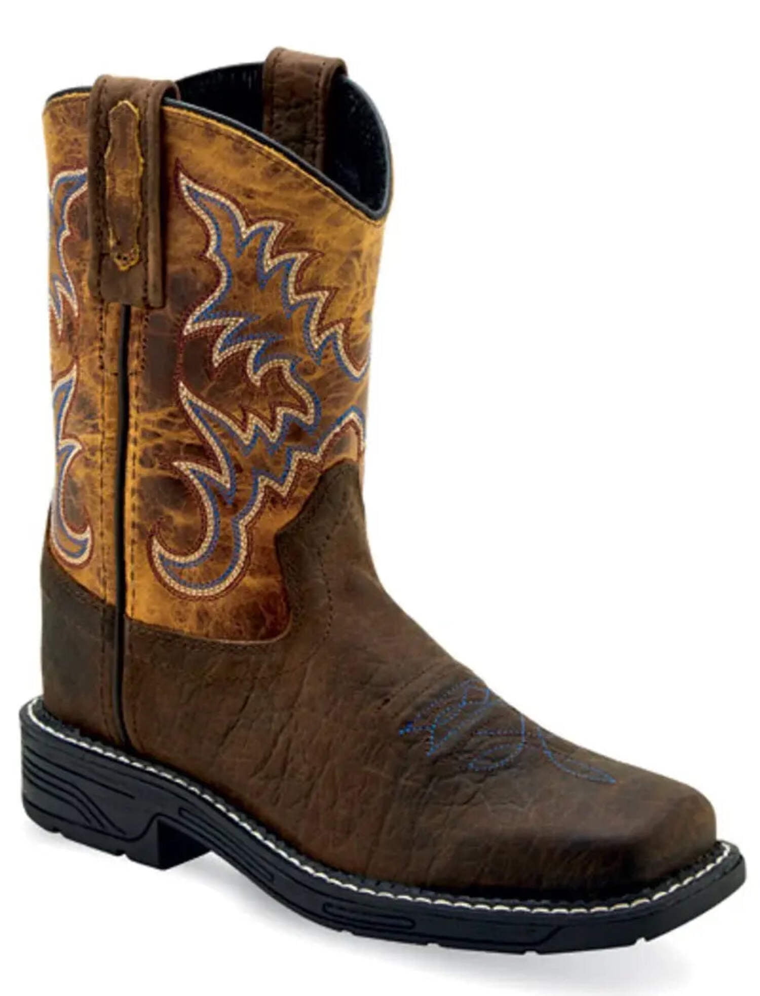 Old West Children Unisex Square Toe Burnt Dark Brown Leather Cowboy ...
