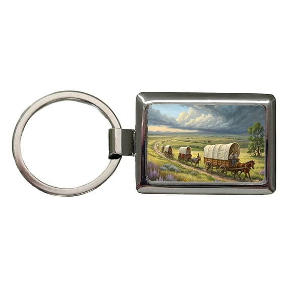 Old West Covered Wagons Crossing The Prairie Western Metal Rectangle ...