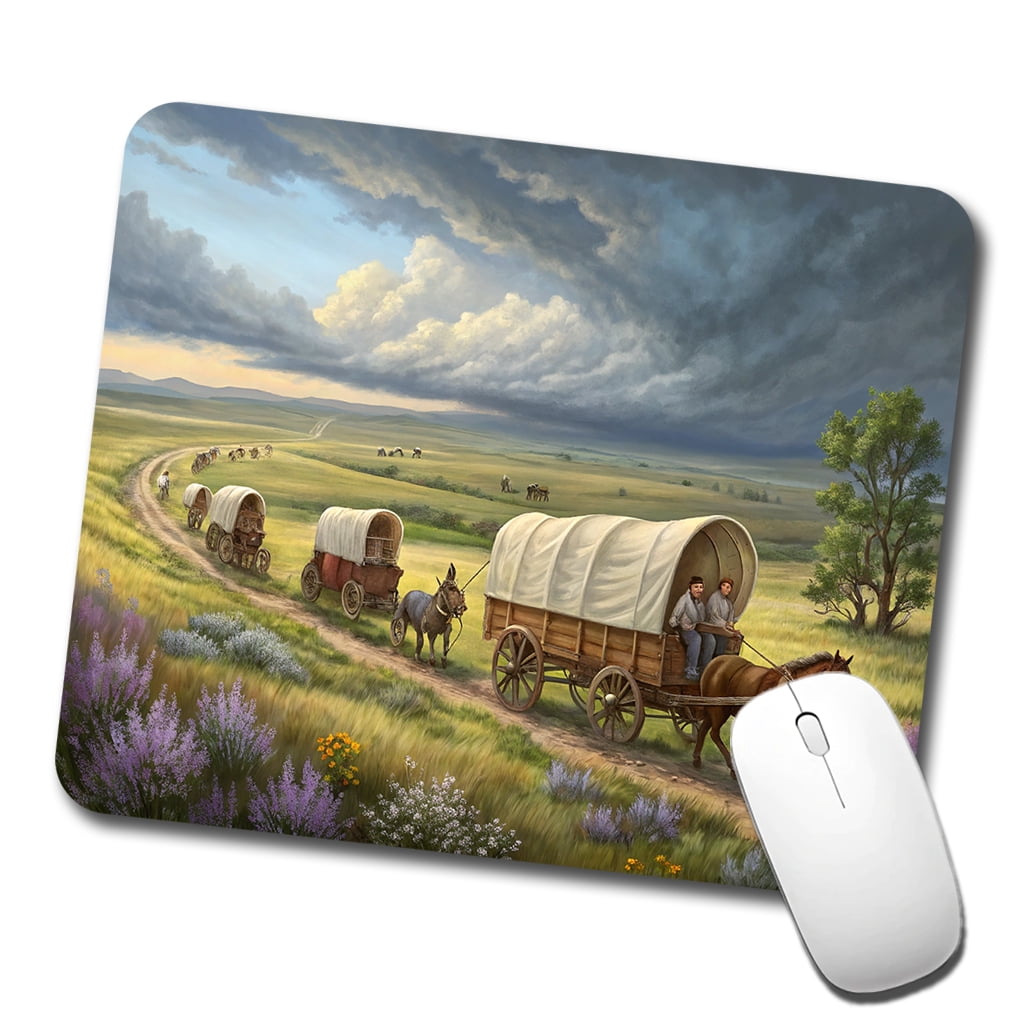 Old West Covered Wagons Crossing The Prairie Western Mouse Pad Low ...