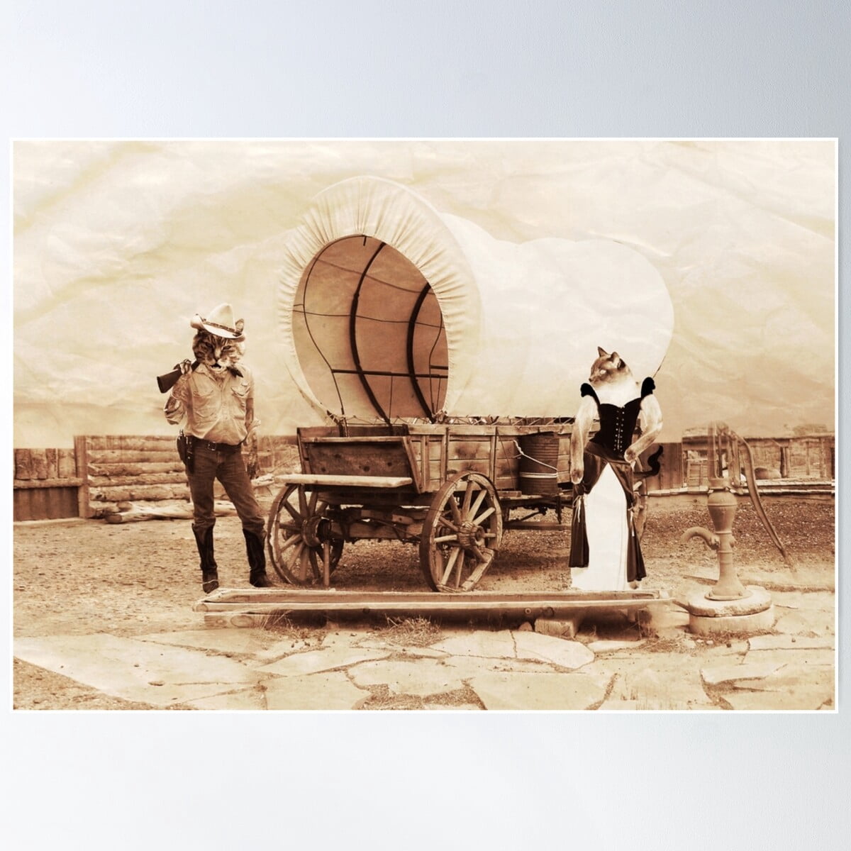 Old West Cowboy Cat And Saloon Kitty Poster Wall Art, Modern Wall Decor ...