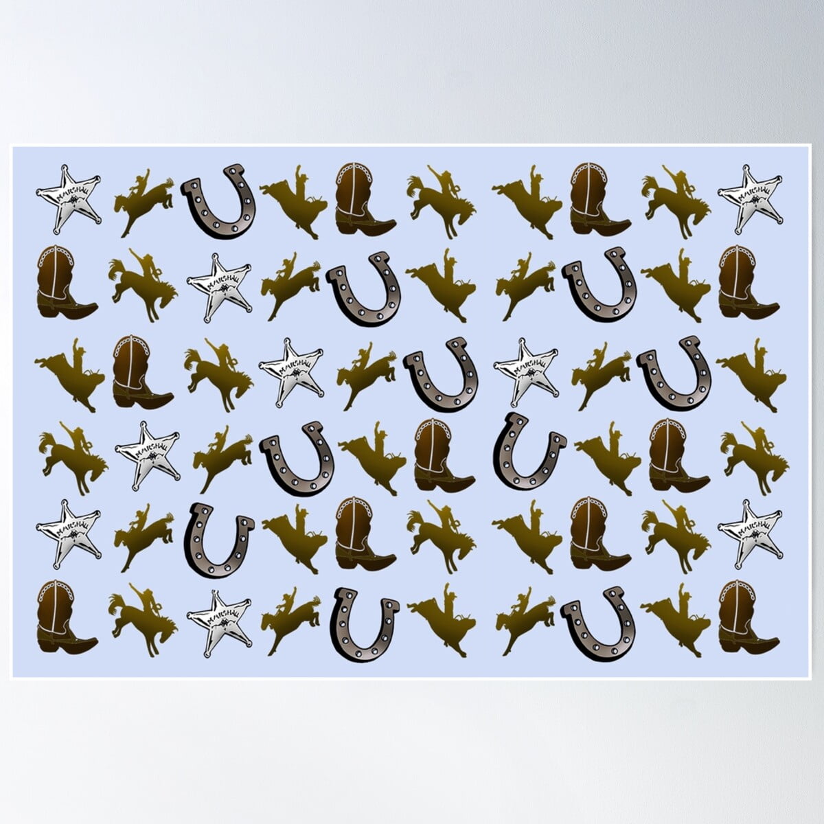 Old West Cowboy Rodeo Pattern Poster Wall Art, Modern Wall Decor For ...