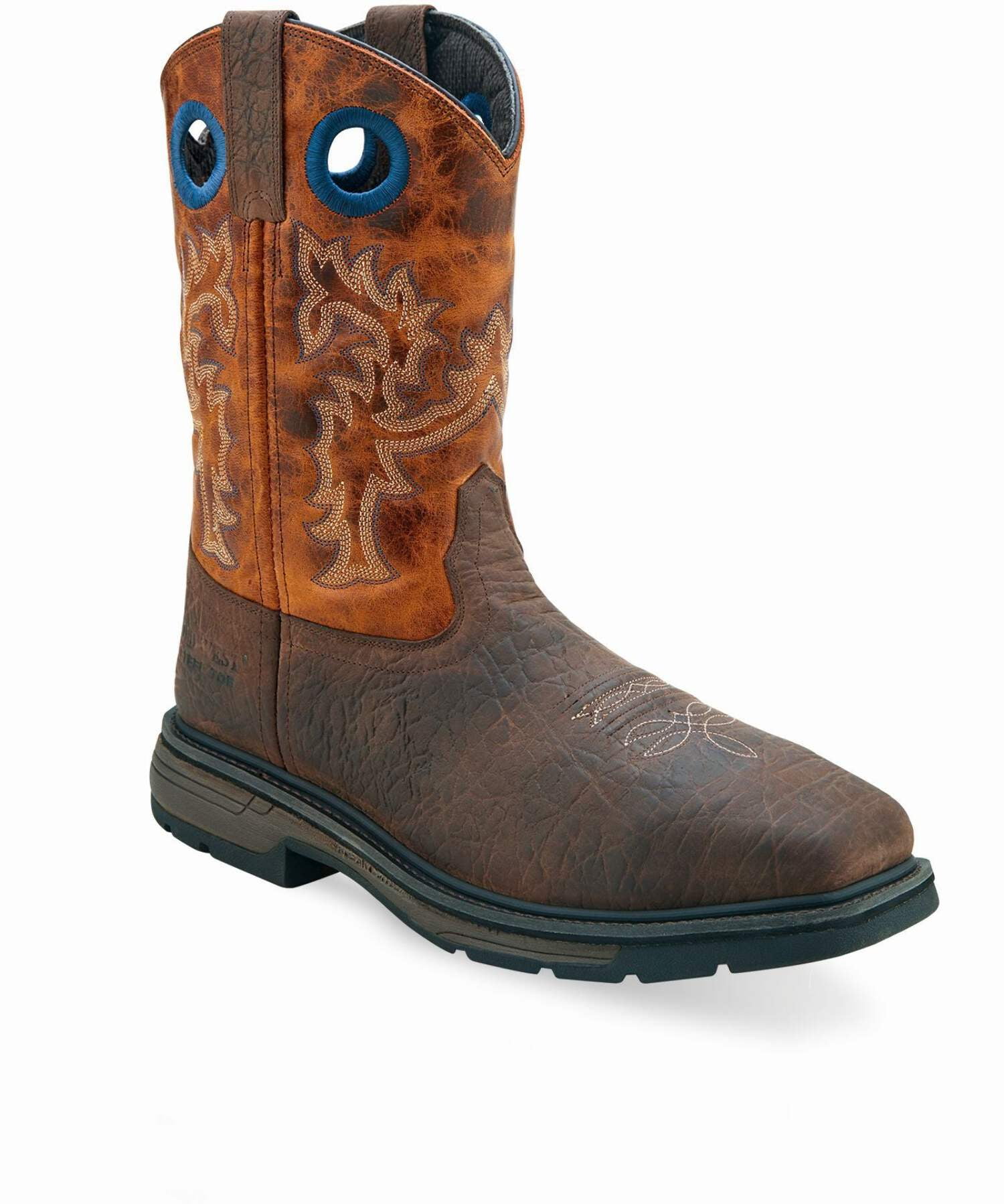 Old West Dark Brown Bull Hide Print Foot Burnt Mustard Shaft Men's Work ...