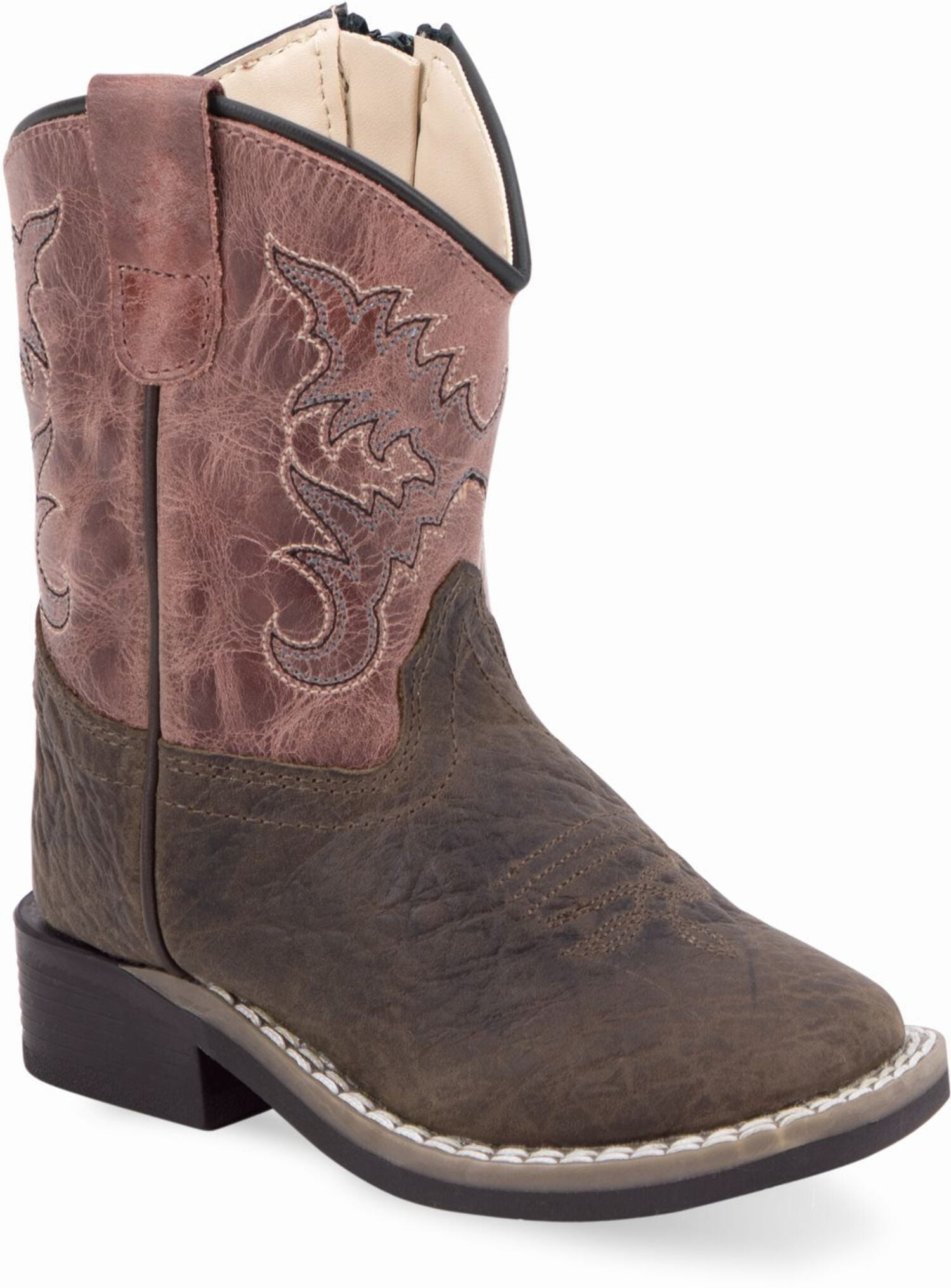 Old West Dark Brown Bull Hide Print Foot Light Pink Cactus Shaft ...