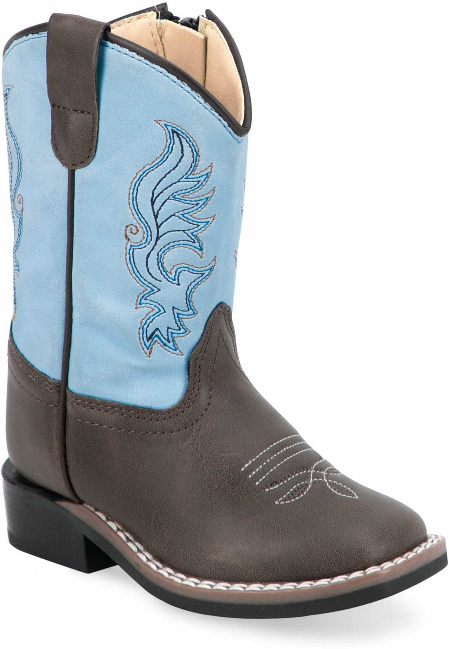 Old West Dark Brown Crazy Horse Foot Sky Blue Shaft Toddler's All Over ...