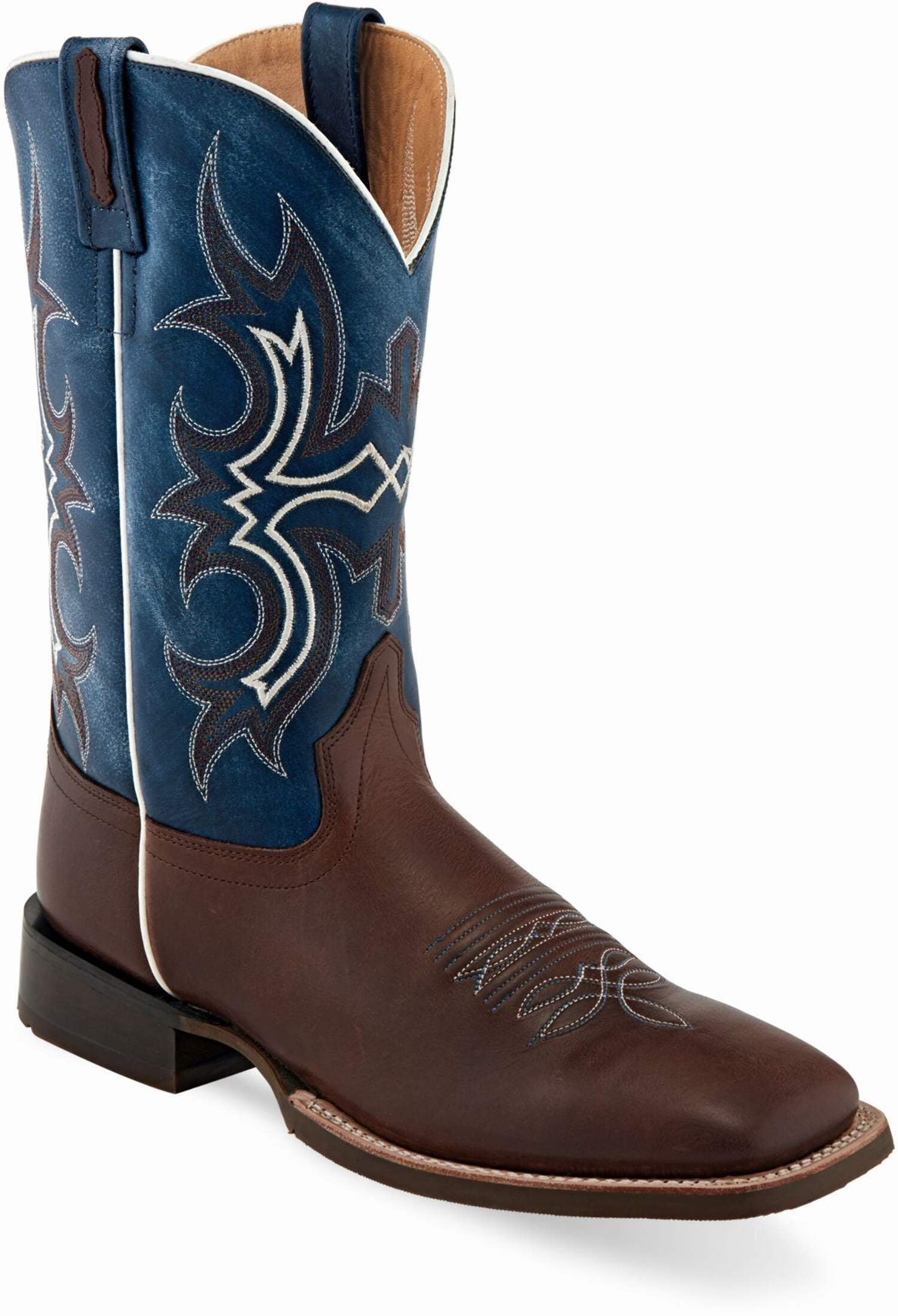 Old West Dark Brown/Wipe Out Blue Mens Leather 9in Cowboy Boots 12EE ...