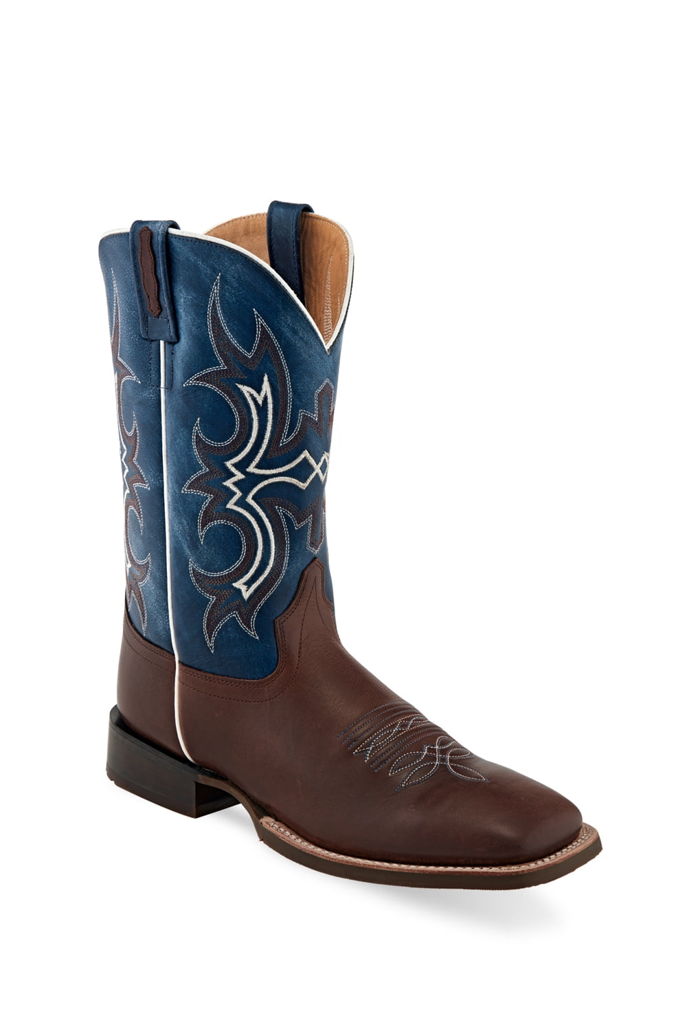 Old West Dark Brown/Wipe Out Blue Mens Leather 9in Cowboy Boots 8EE ...