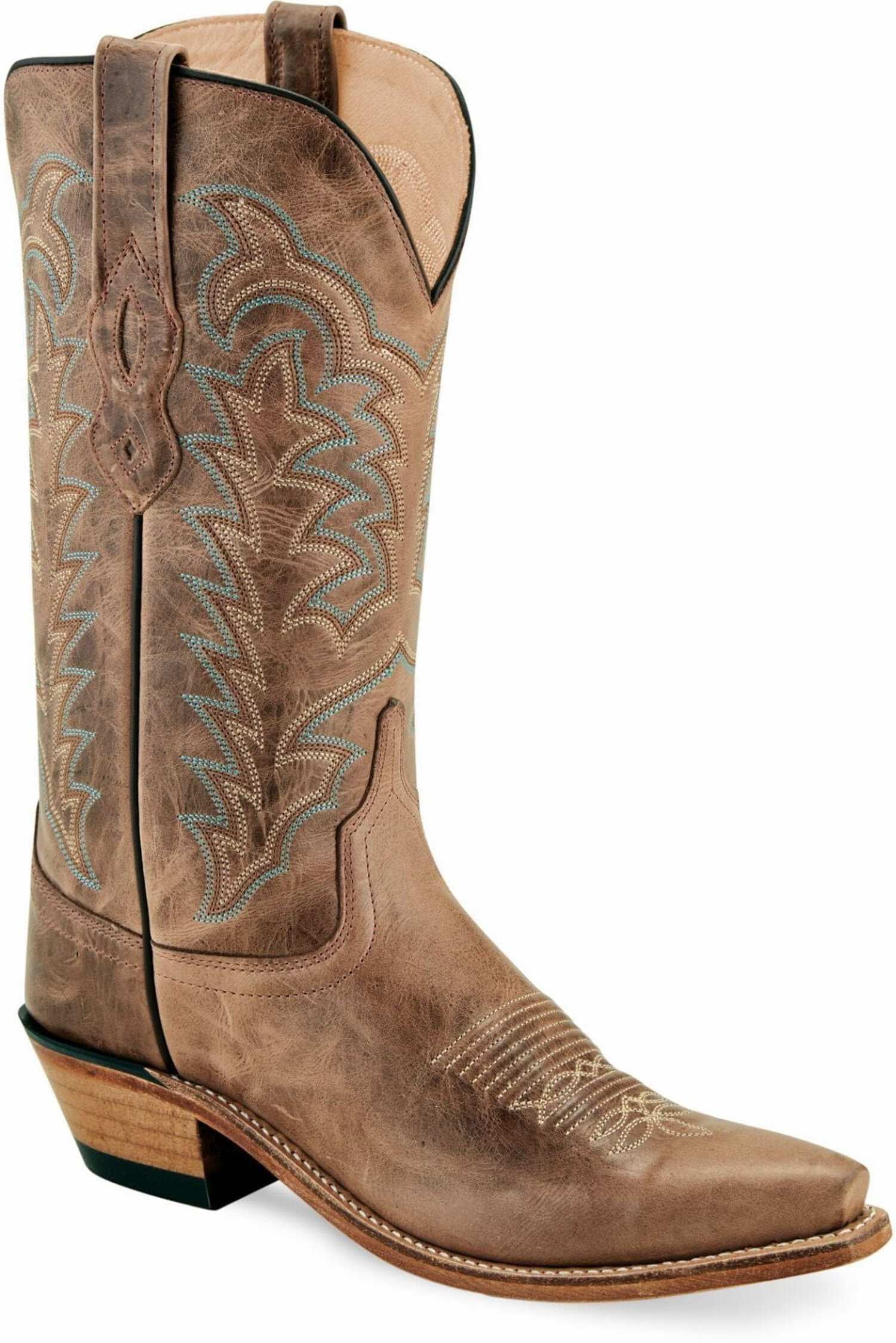 Old West Cowgirl Western Dark Tan Leather Cowboy Boots for Women, Size ...