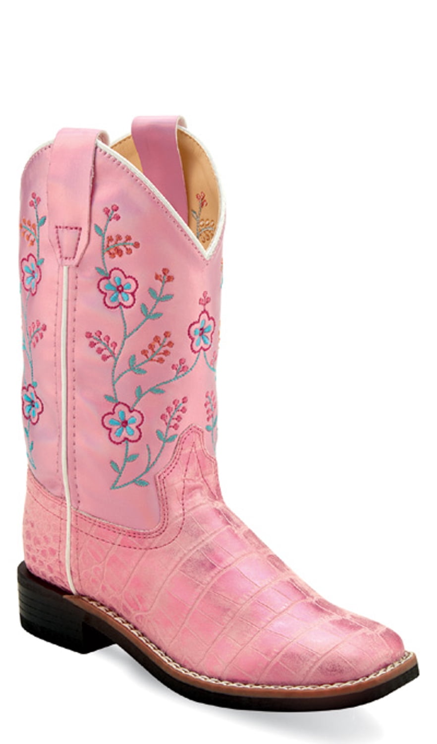 Old West Girls' Pink Cowboy Boots, Crocodile Print, Broad Square Toe ...