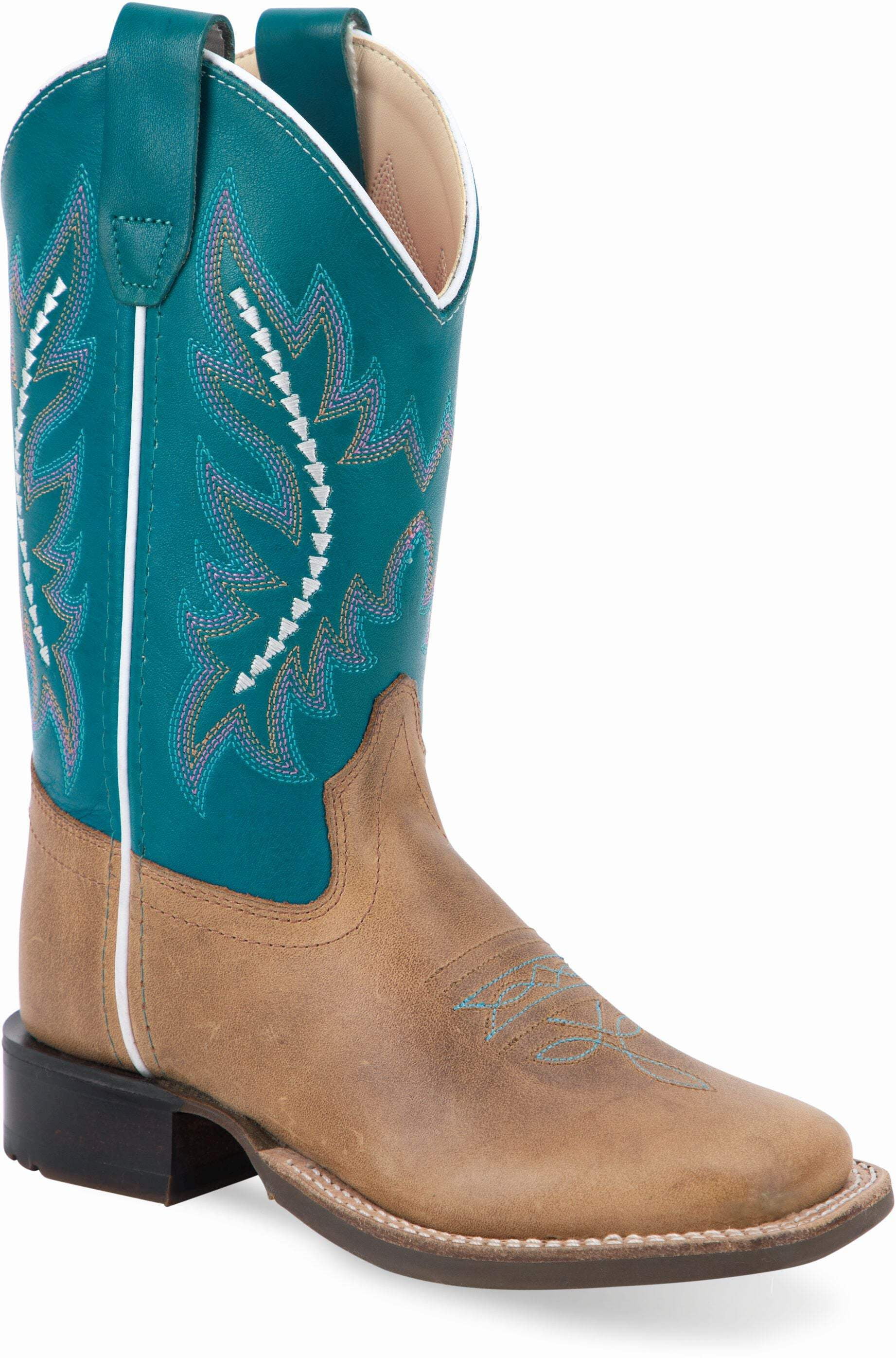 Old West Light Brown Foot Antique Polish Turquoise Shaft Children's ...