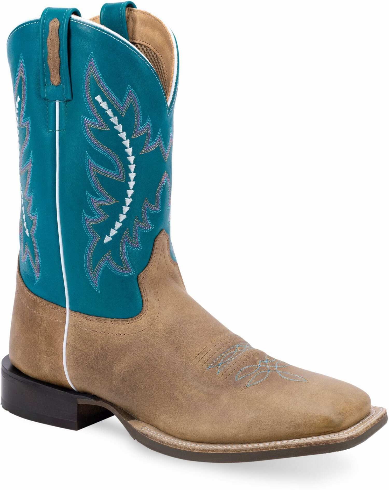 Old West Light Brown Foot Antique Polish Turquoise Shaft Men's Broad ...