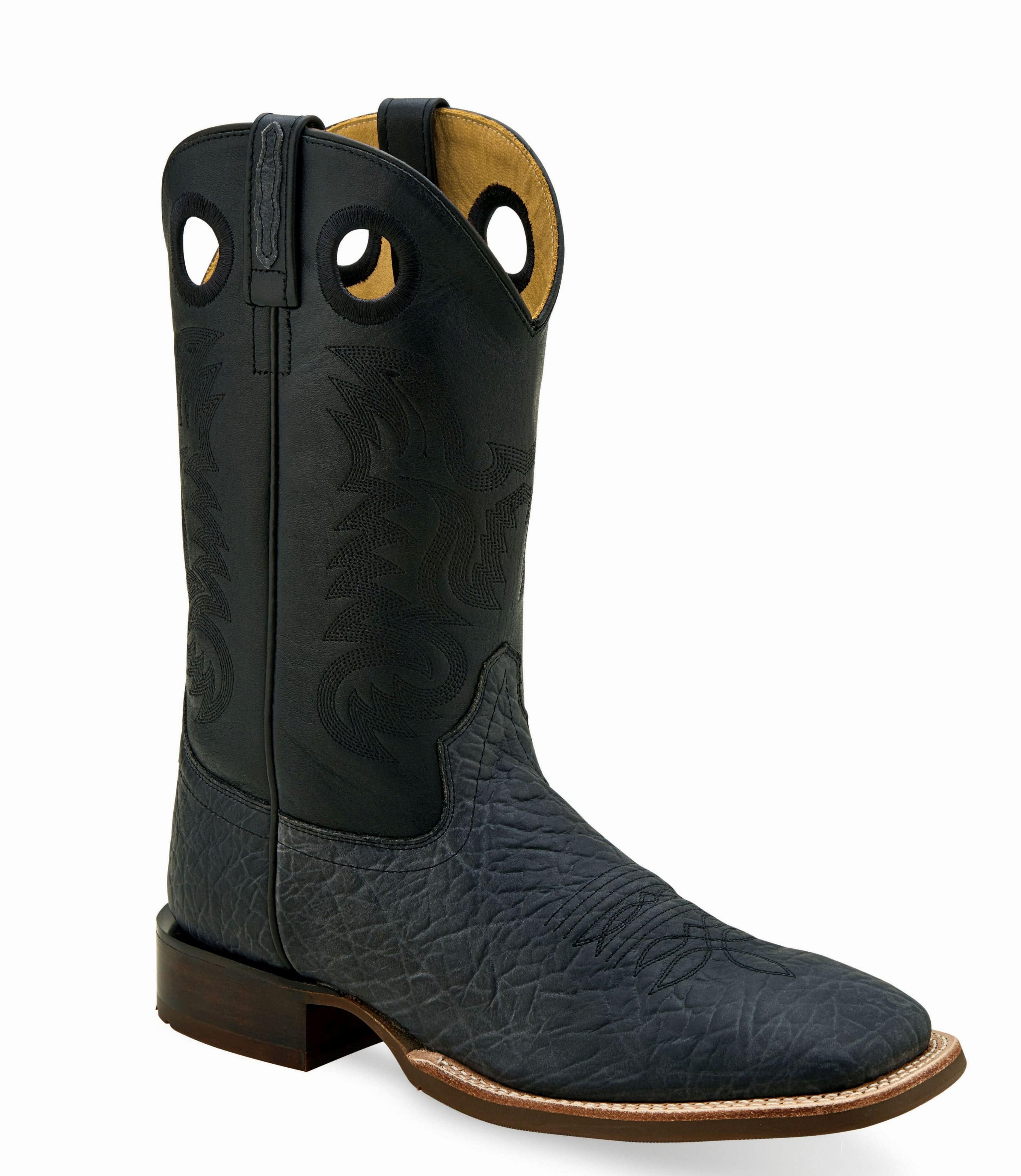 Old West Mens Broad Square Toe Black/Black Leather Cowboy Boots 12 EE ...