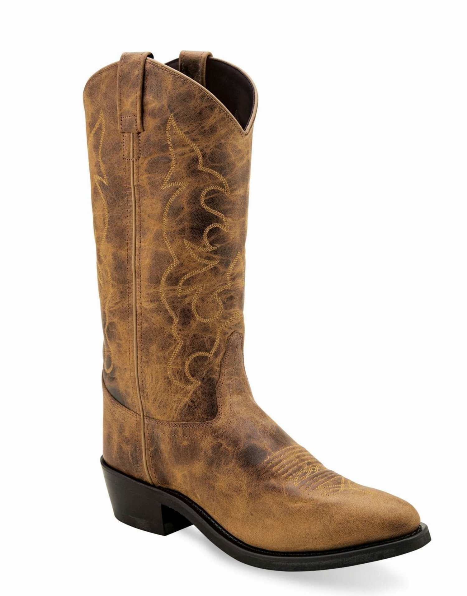 Old West Mens High-Quality Burnt Tan Leather Cowboy Work Boots, Size 13 ...