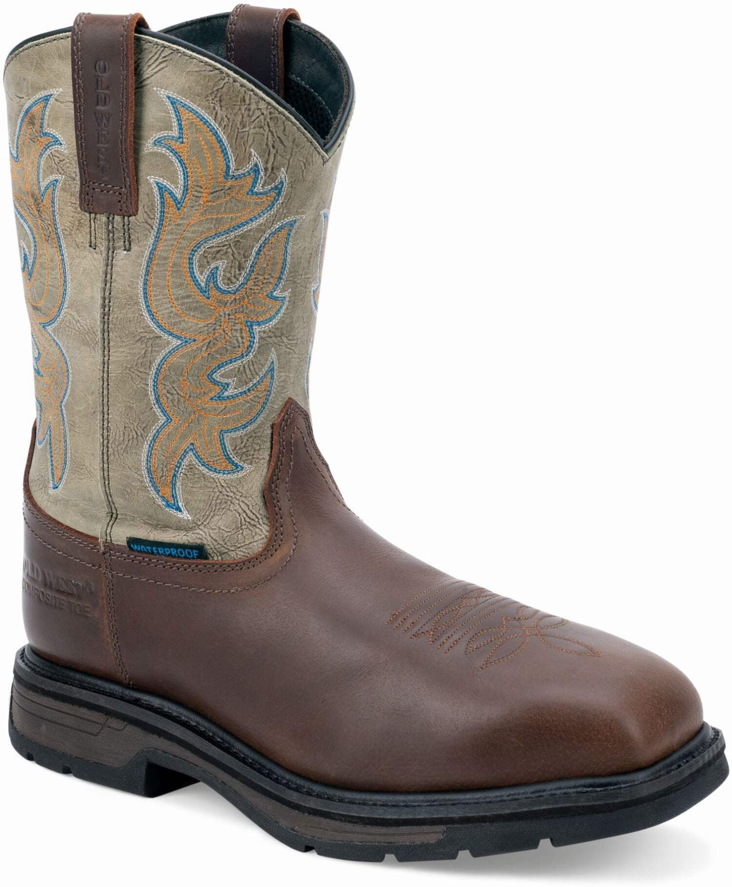 Old West Mustard Crazy Brown Foot Smoky Ivory Shaft Men's Work Boots ...