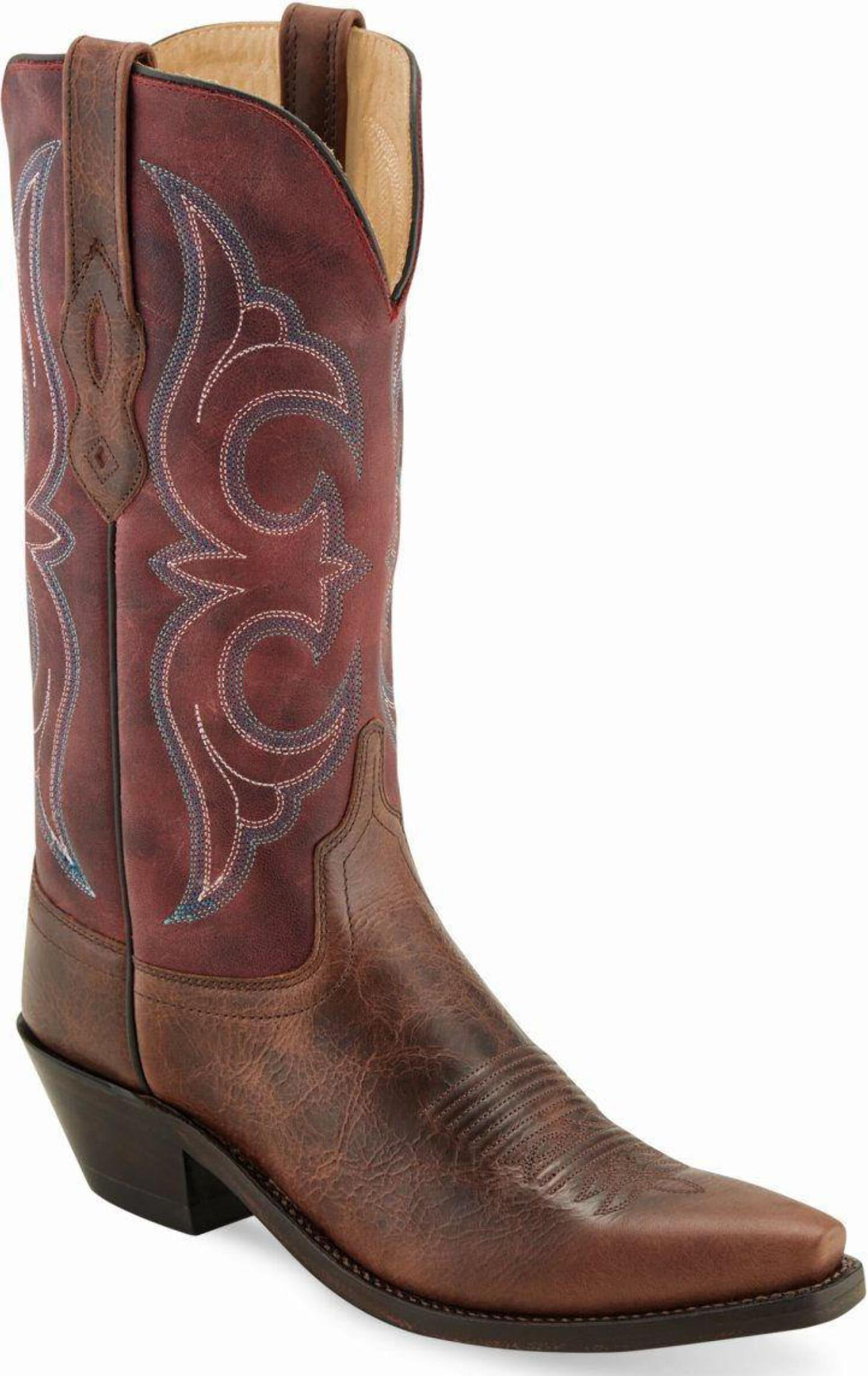 Old West Jama Brown Leather Cowboy Boots, 12in Shaft, Fancy Stitch ...