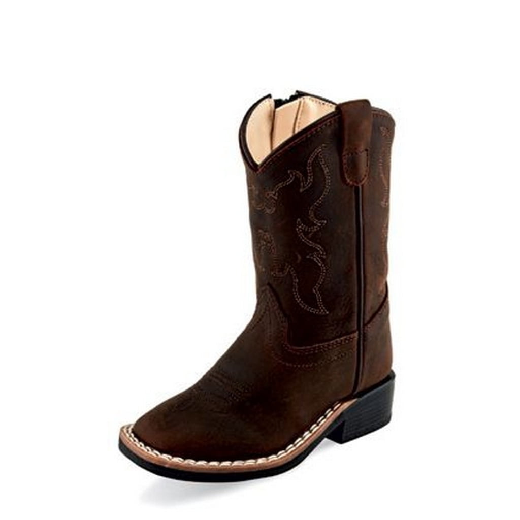 Old West Western Boots Boys Leather Broad Square Toe Brown BSI1904 - Walmart.com