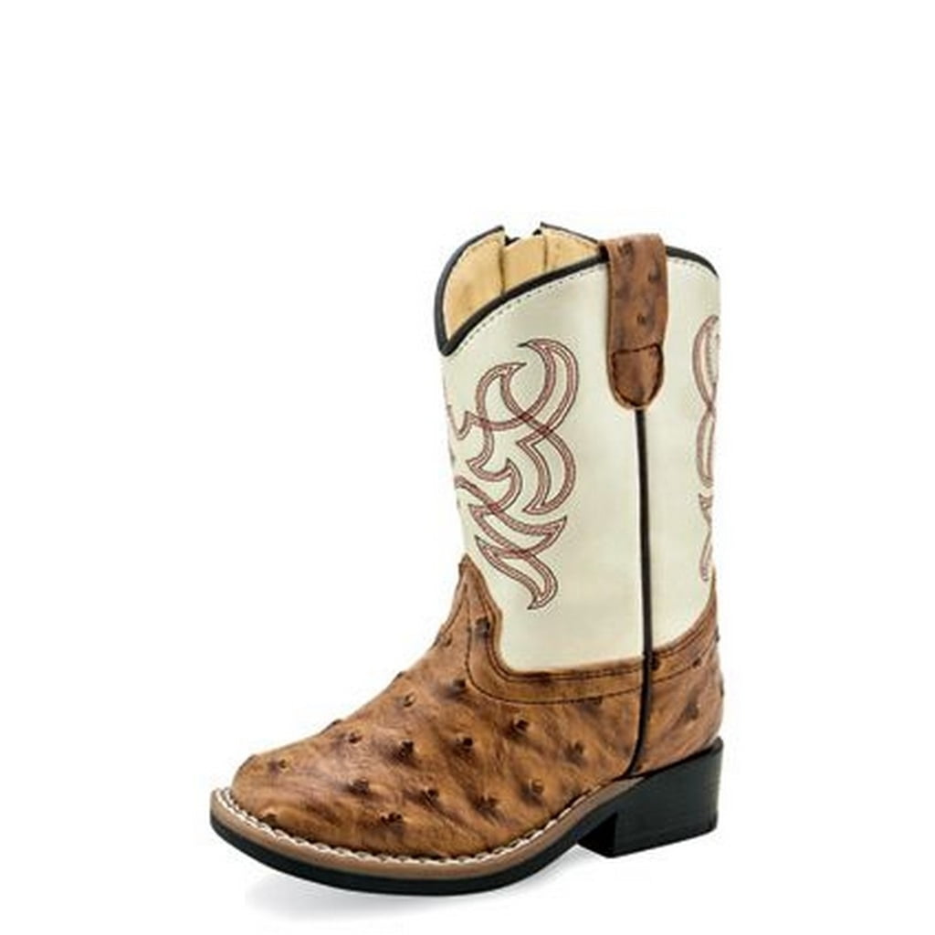 Old West Western Boots Boys TPR Zipper Leatherette Brown White VB1074 ...