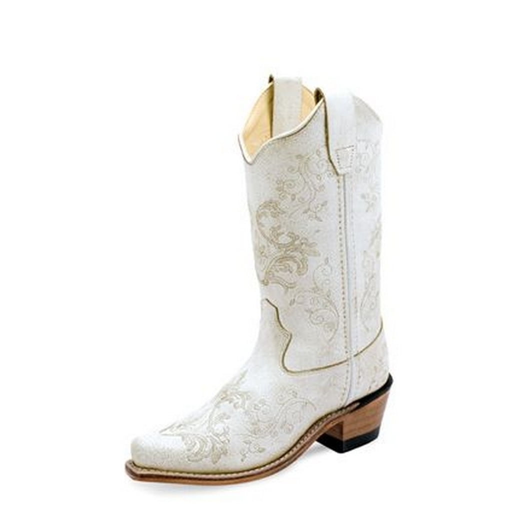 Old West Western Boots Girls Snip Leather Cushion White CF8224 ...