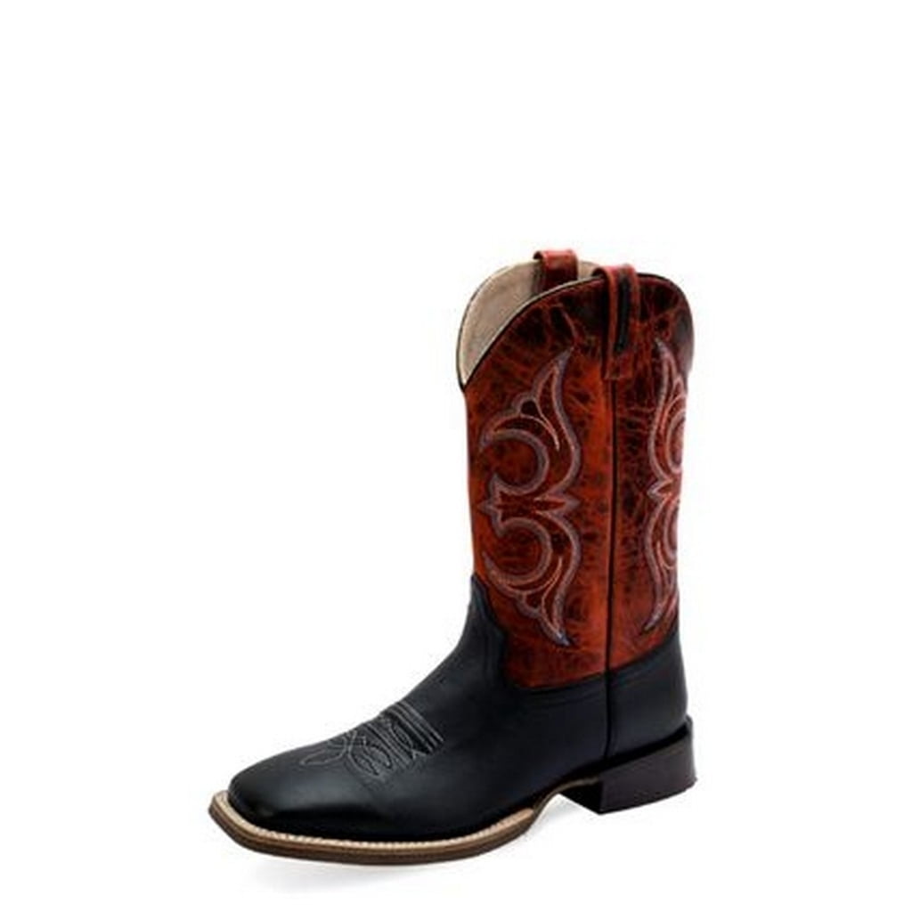 Old West Western Boots Mens Leather Square Black Burnt Red BSM1907 ...