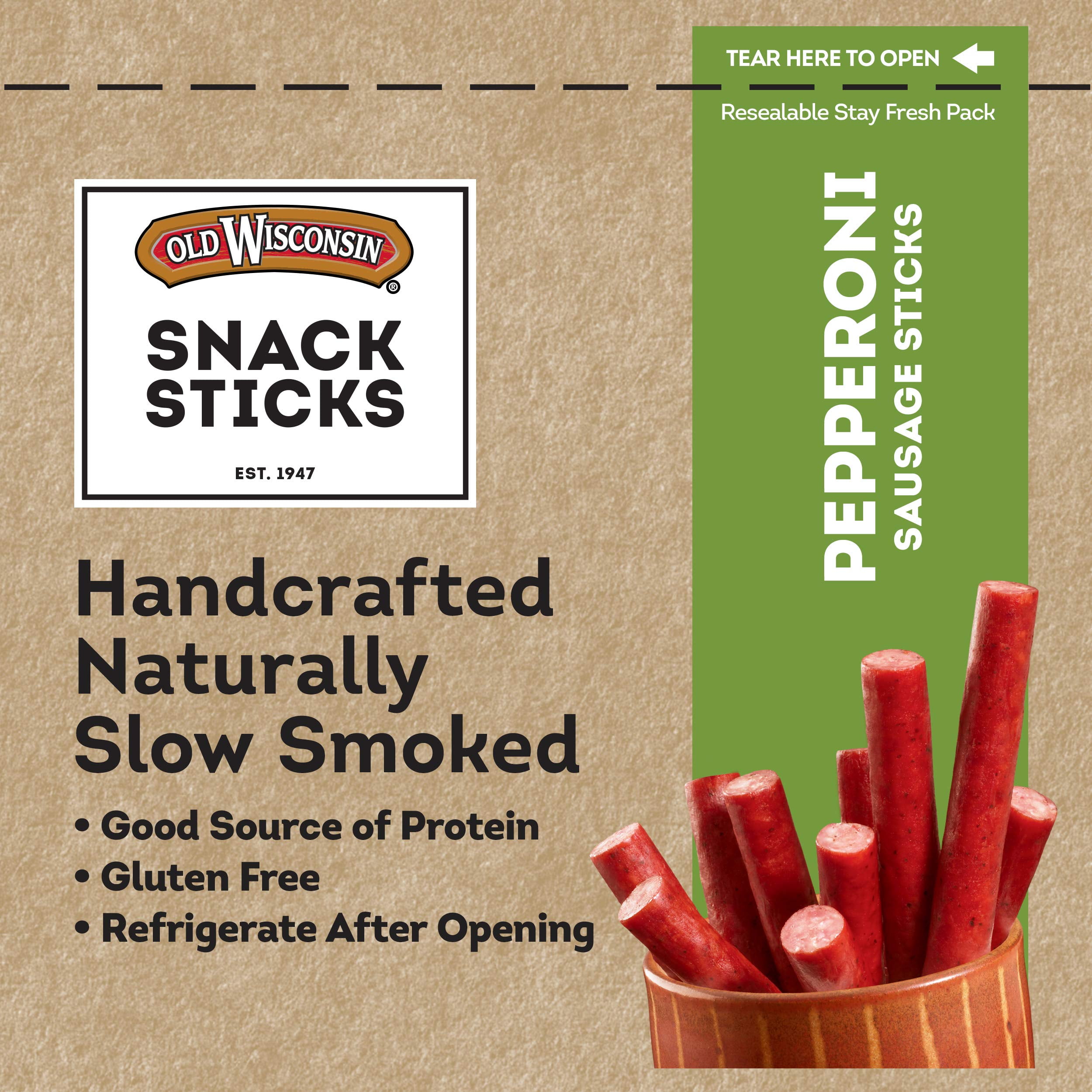 Old Wisconsin Snack Sticks, AIF4 Pepperoni, 6-Ounce Package - Walmart.com
