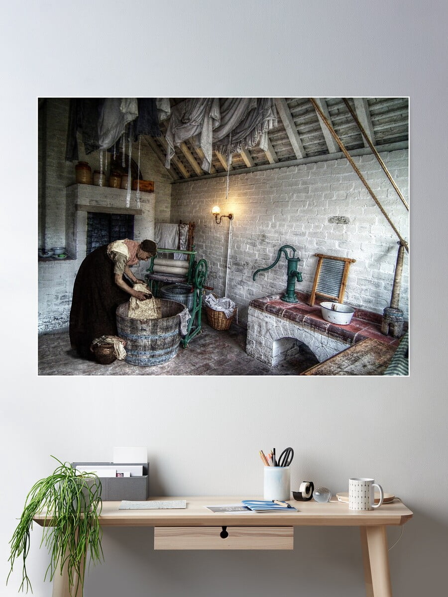 Old Woman Doing The Washing In An Old Laundry Room Poster Wall Art ...