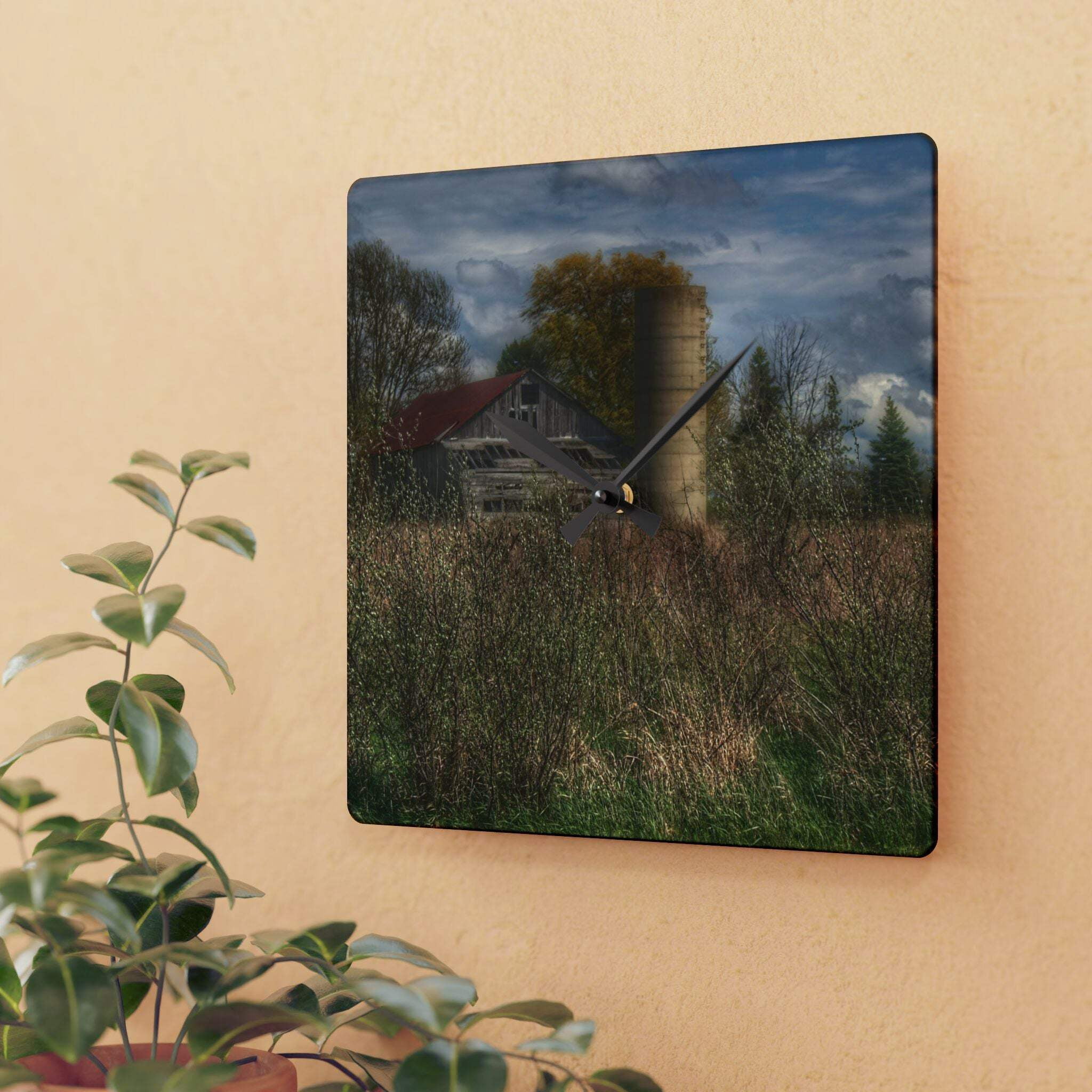 Old Wooden Barn and Silo I| Barn Boutique Acrylic Analog Wall Clock ...