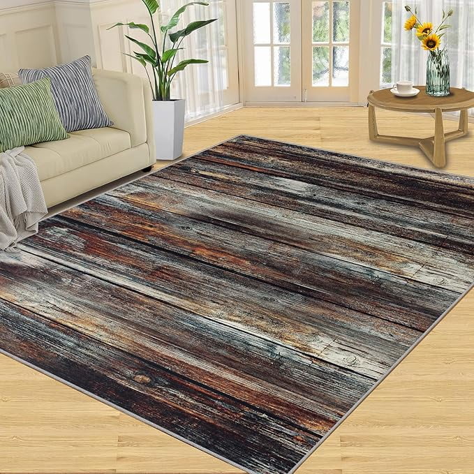 Old Wooden Dark Brown Rugs For Entryway, Washable Rug, Vintage ...