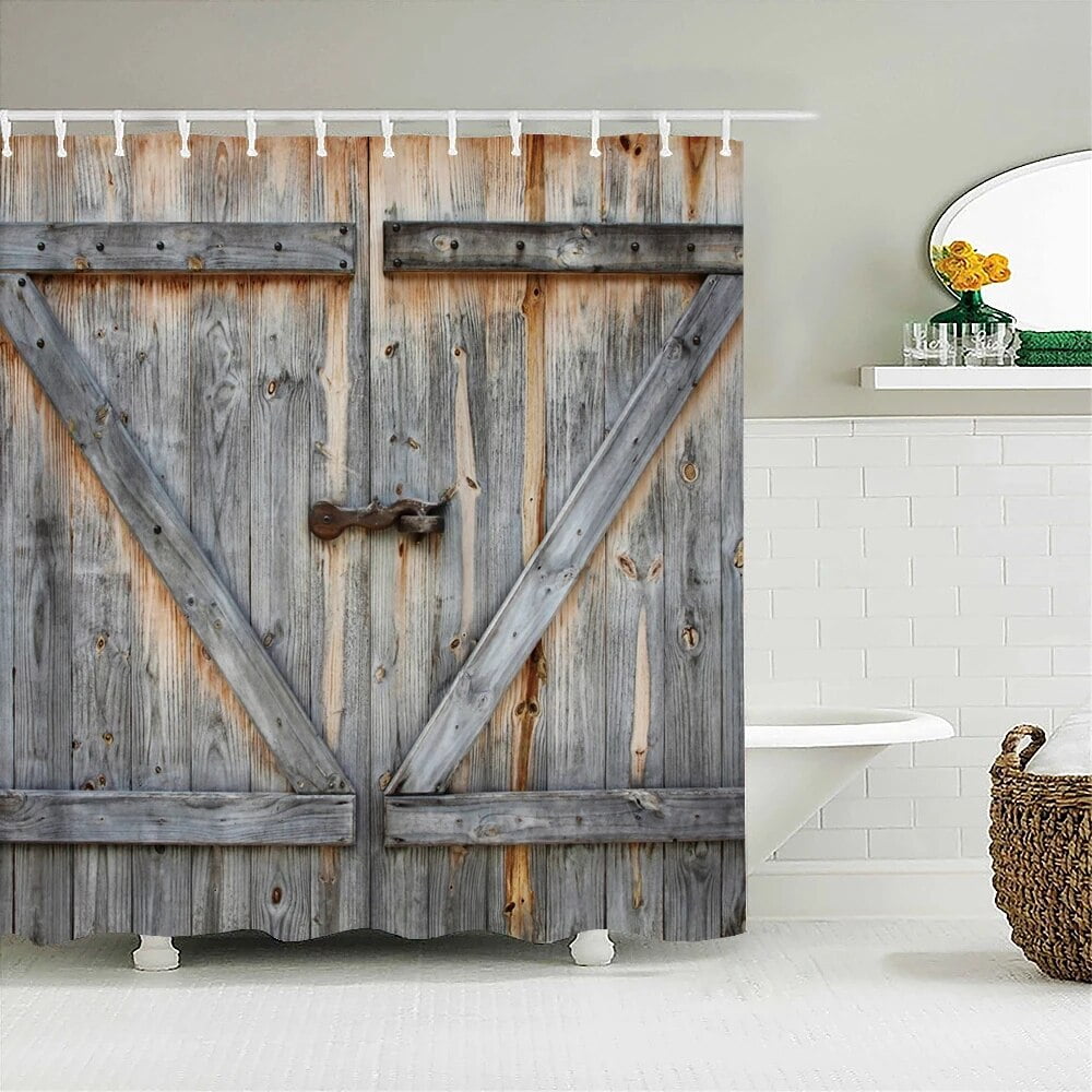 Old Wooden Door Bathroom Curtains Shower Curtain 3d Printing Waterproof ...