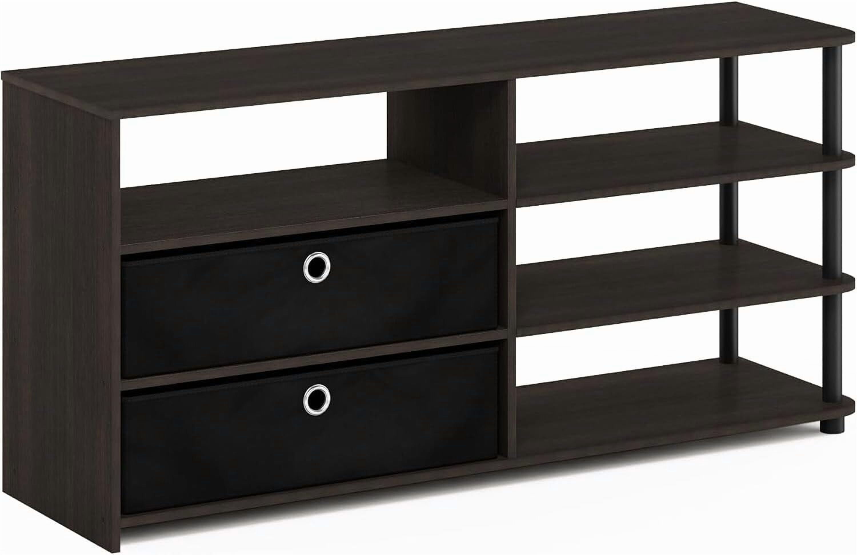 Old World Charm TV Stand for up to 55 Inch with Bins Walnut Black 46.6W x 13.1D x 22.3H Inches ...