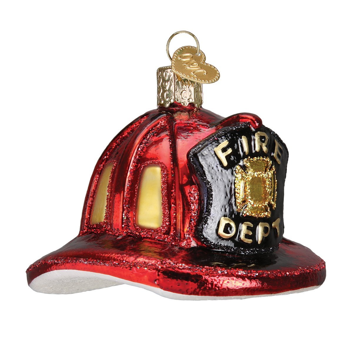 Old World Christmas Fire Department Firefighter's Helmet Glass Blown ...