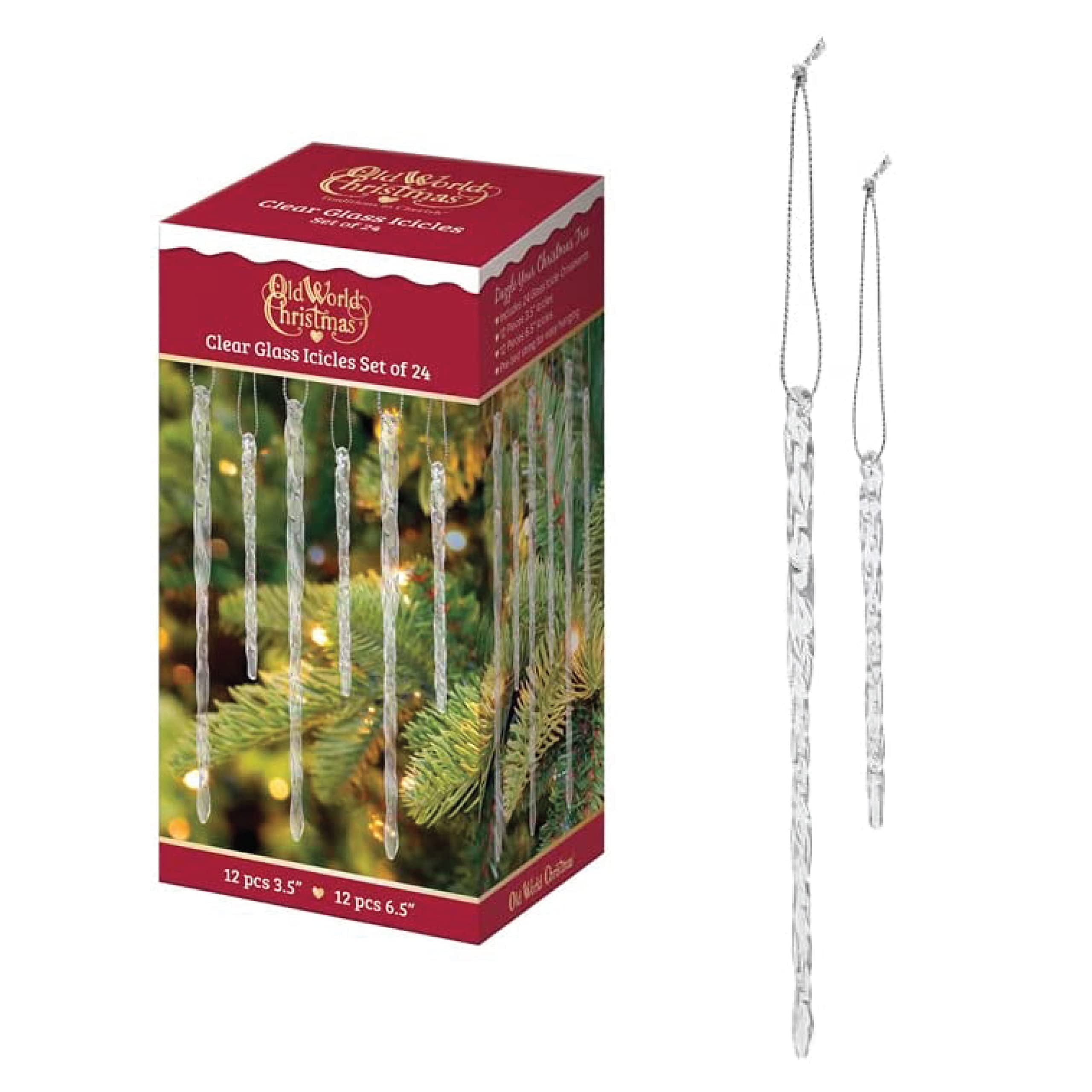 Old World Christmas Clear Glass Icicles Set of 24 Glass Blown Ornaments ...