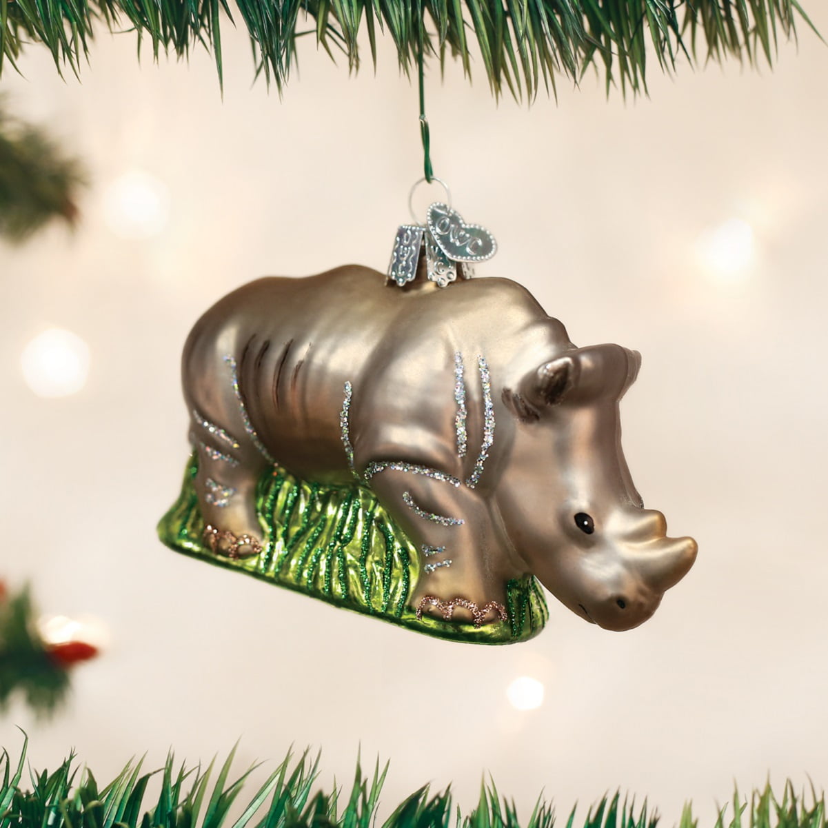 Old World Christmas Rhinoceros Glass Ornament Rhino Endangered Zoo ...