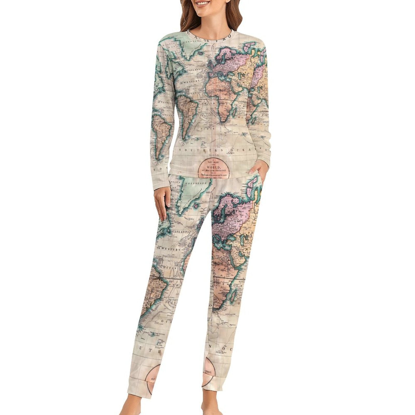 Old World Map 1714 Pajamas Country Map Cute Pajama Set Lady Two Piece ...