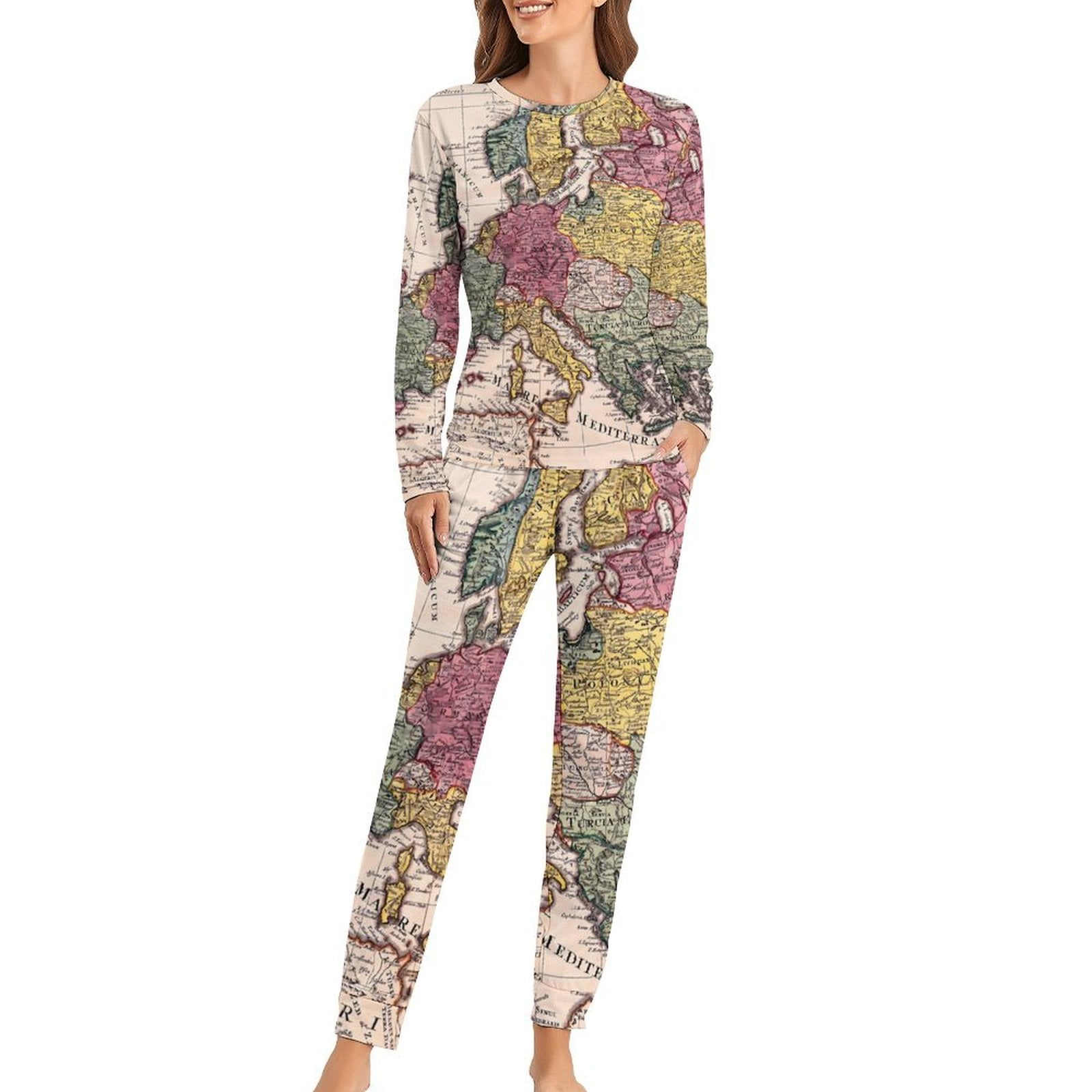 Old World Map 1714 Pajamas Country Map Cute Pajama Set Lady Two Piece ...