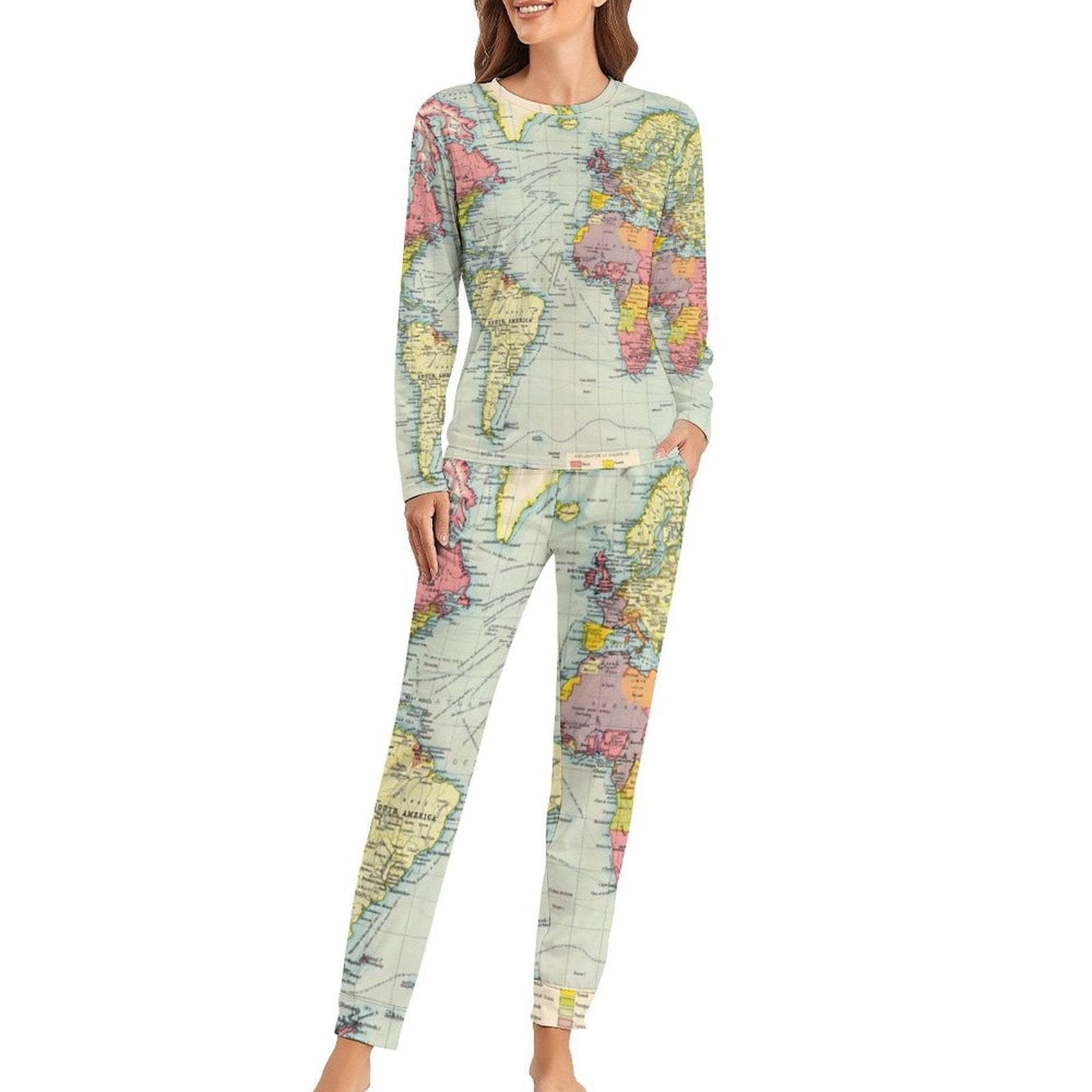 Old World Map 1714 Pajamas Country Map Cute Pajama Set Lady Two Piece ...