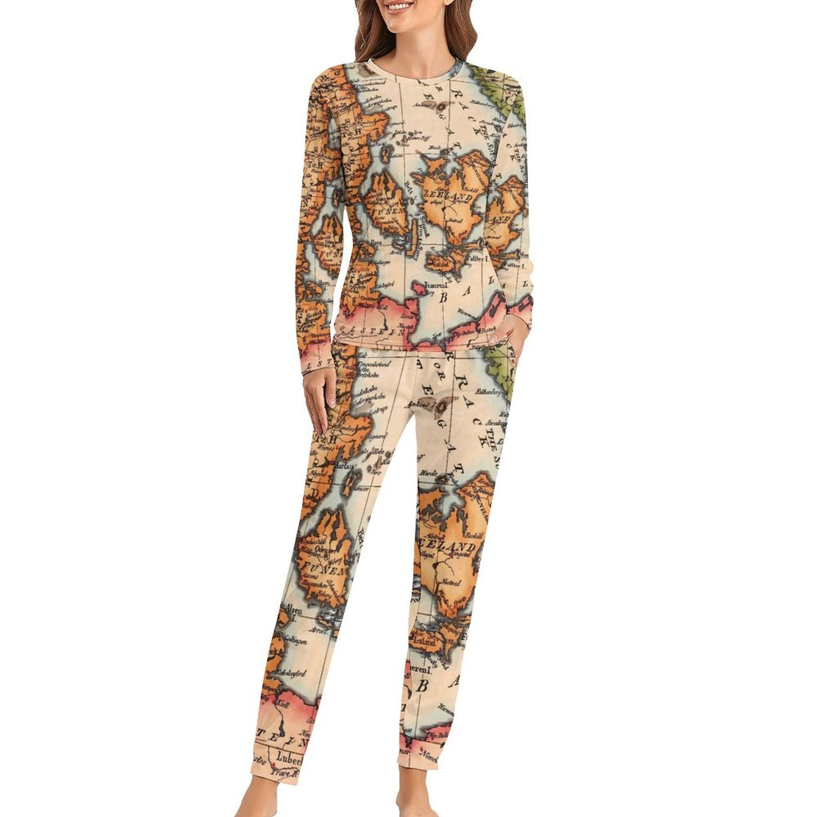 Old World Map 1714 Pajamas Country Map Cute Pajama Set Lady Two Piece ...