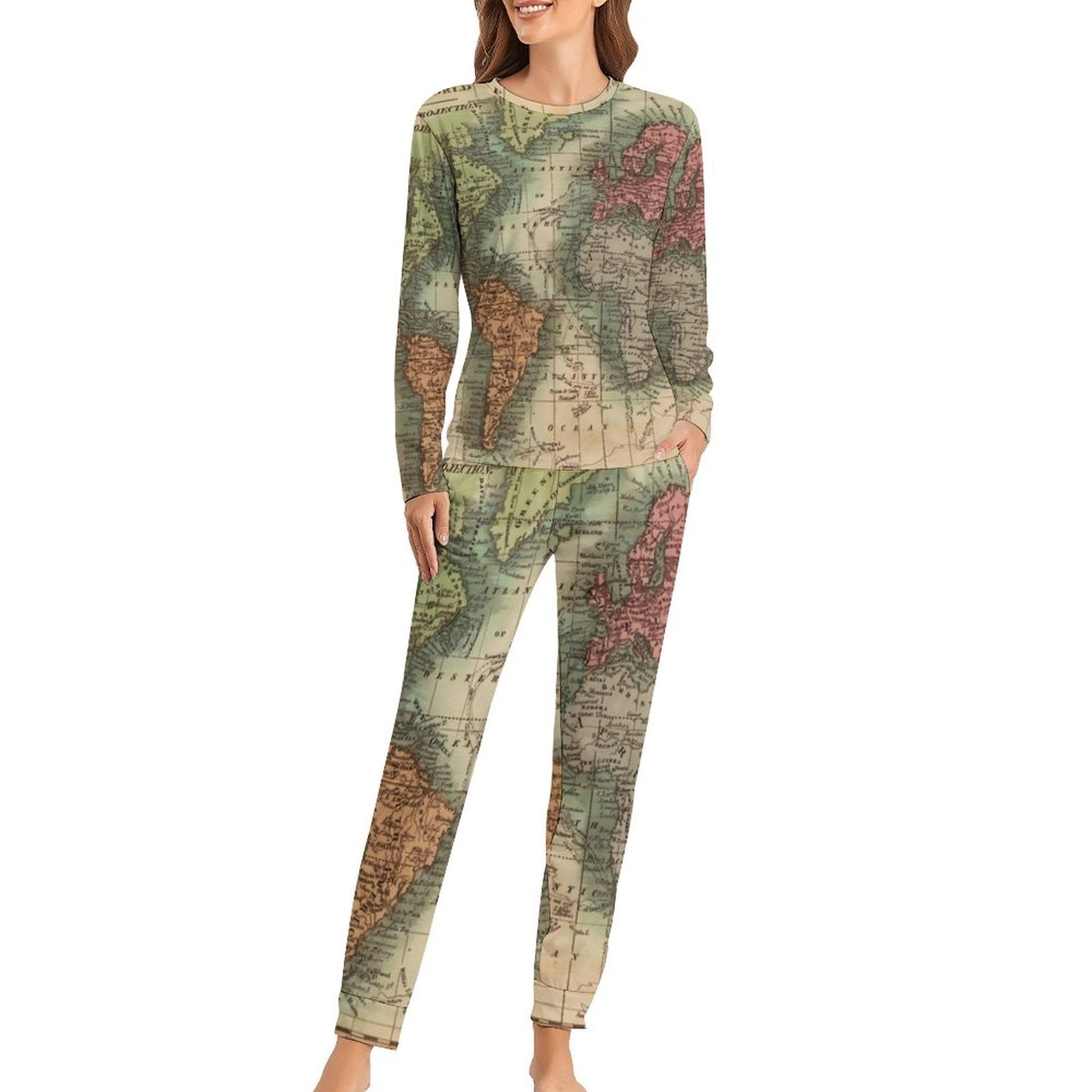 Old World Map 1714 Pajamas Country Map Cute Pajama Set Lady Two Piece ...