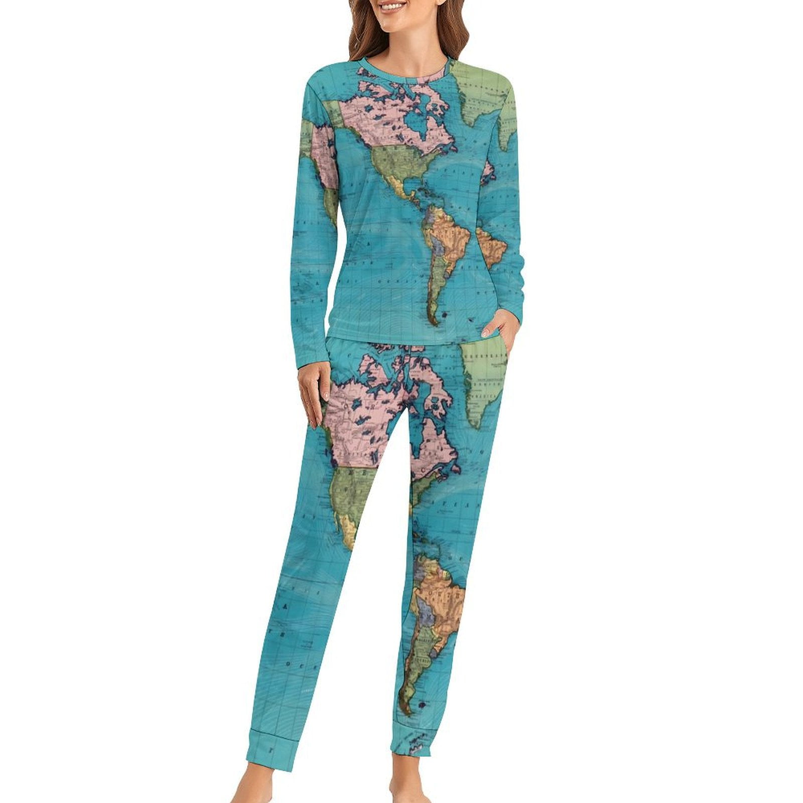 Old World Map 1714 Pajamas Country Map Cute Pajama Set Lady Two Piece ...